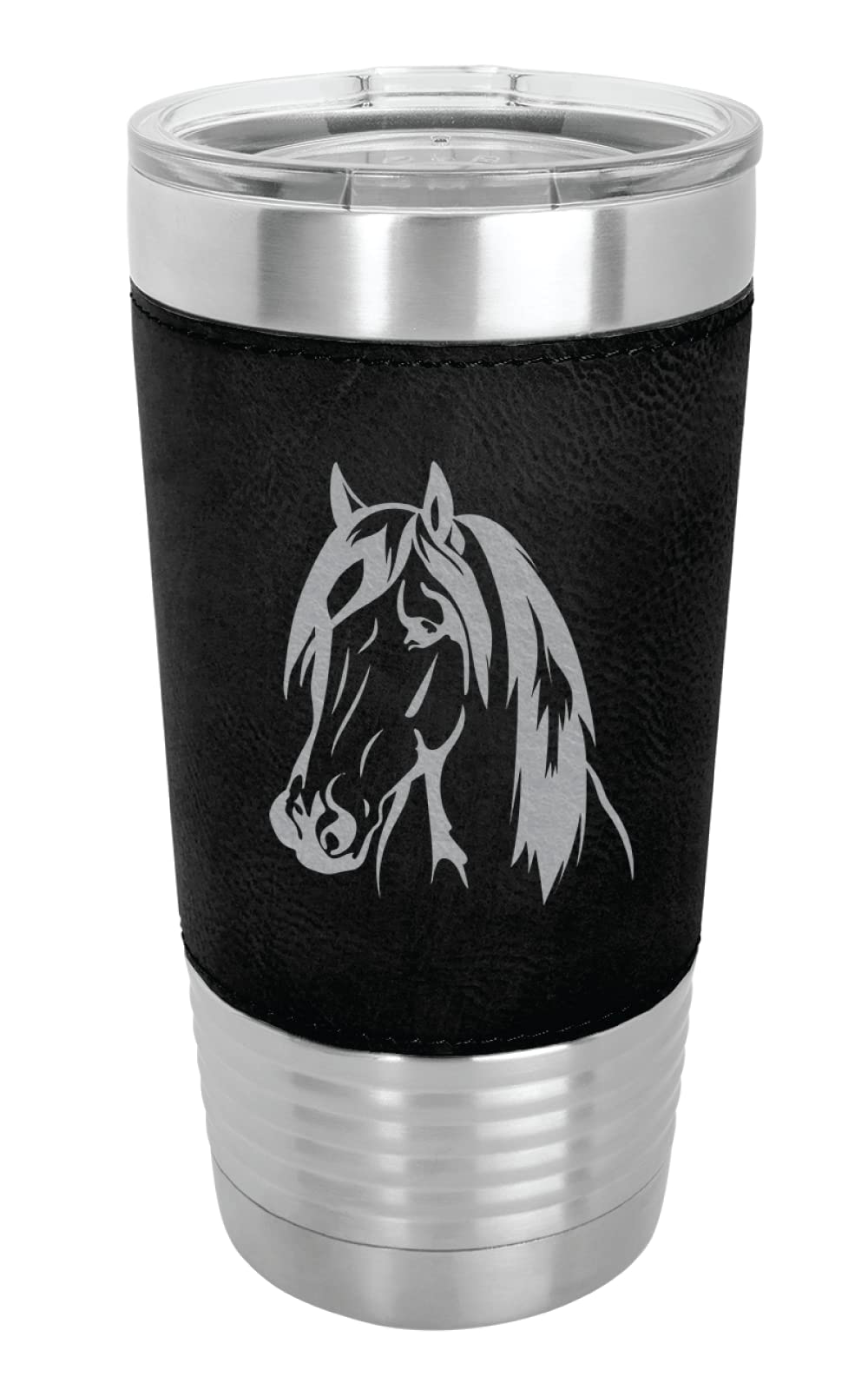 LaserGram 20oz Vacuum Insulated Tumbler Mug, Horse Head 1, (Faux Leather, black)