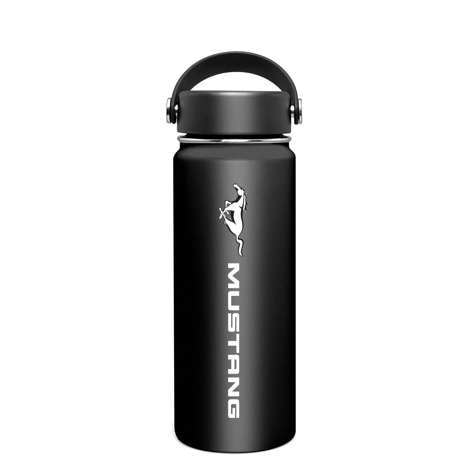 iPick Image for Ford Mustang Laser Etched 18 oz Dual-Wall Insulated Black Stainless Steel Water Bottle Travel Tumbler Mug