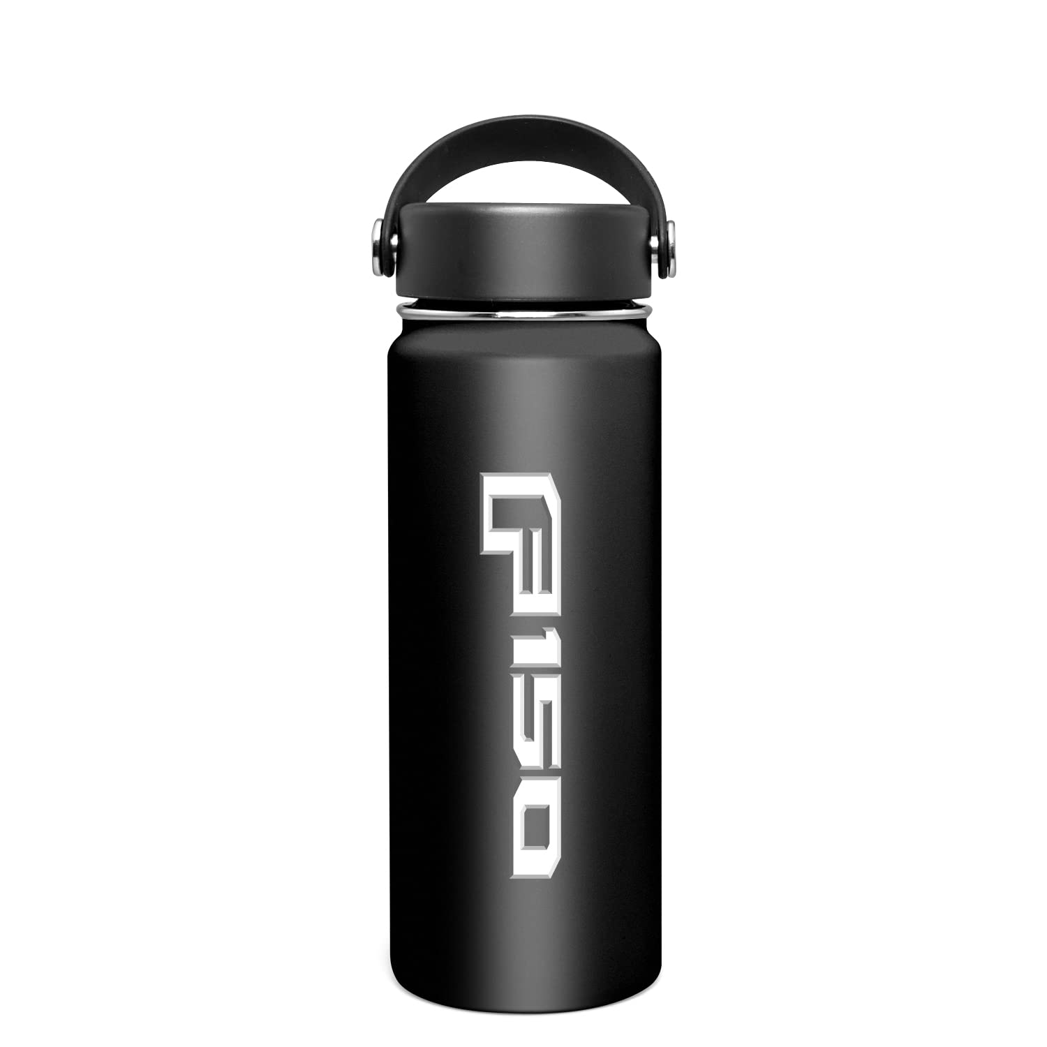 iPick Image for Ford F-150 2015 up Laser Etched 18 oz Dual-Wall Insulated Black Stainless Steel Water Bottle Travel Tumbler Mug