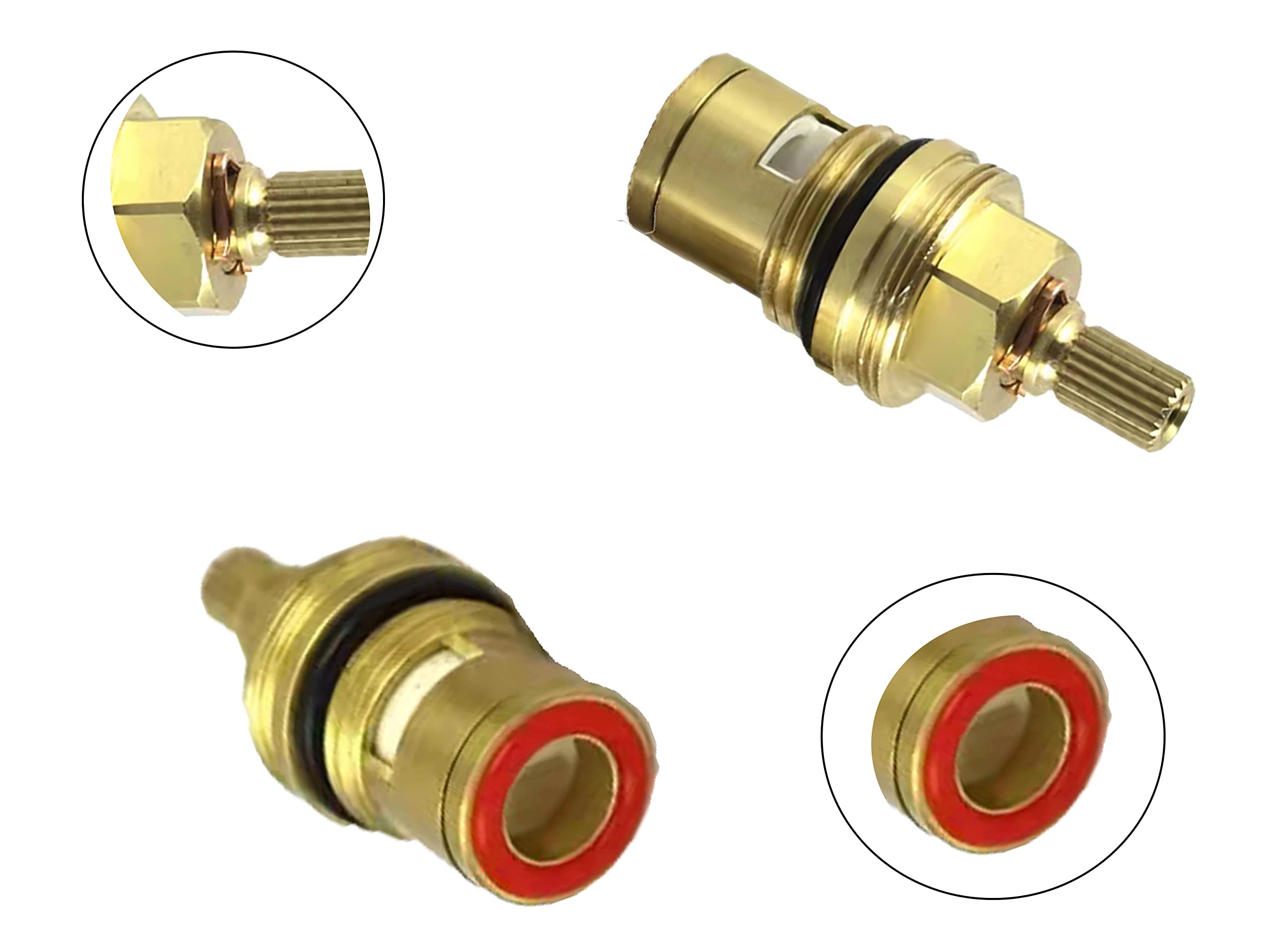 Faucet Valves, Brass Ceramic Stem Disc Cartridge Replacement Quarter Turn 1/2" for Bathroom Kitchen Tap (1 Pair Hot & Cold)