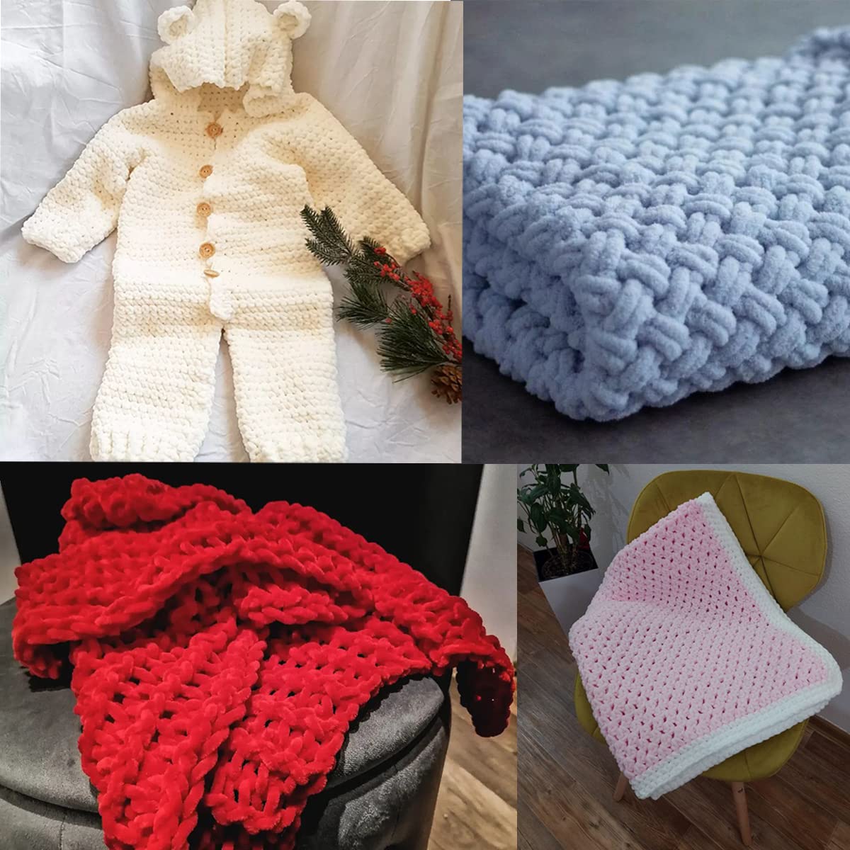 Estako Velvet Chenille Blanket amigurumi Yarn for Crocheting and Knitting Super Bulky 100 gr (132 yds) (1110 - White)