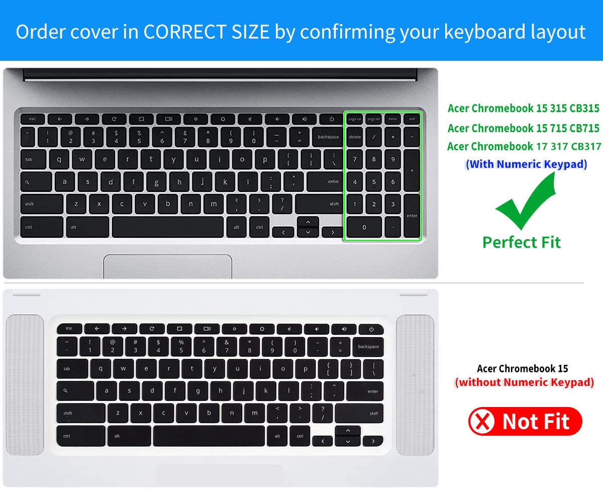 Keyboard Cover for Acer Chromebook 315 CB315 15.6 & Chromebook 715 CB715 15.6 inch with Numeric Keypad, Acer Chromebook 17.3" 317 CB317 Skin Protector, Black