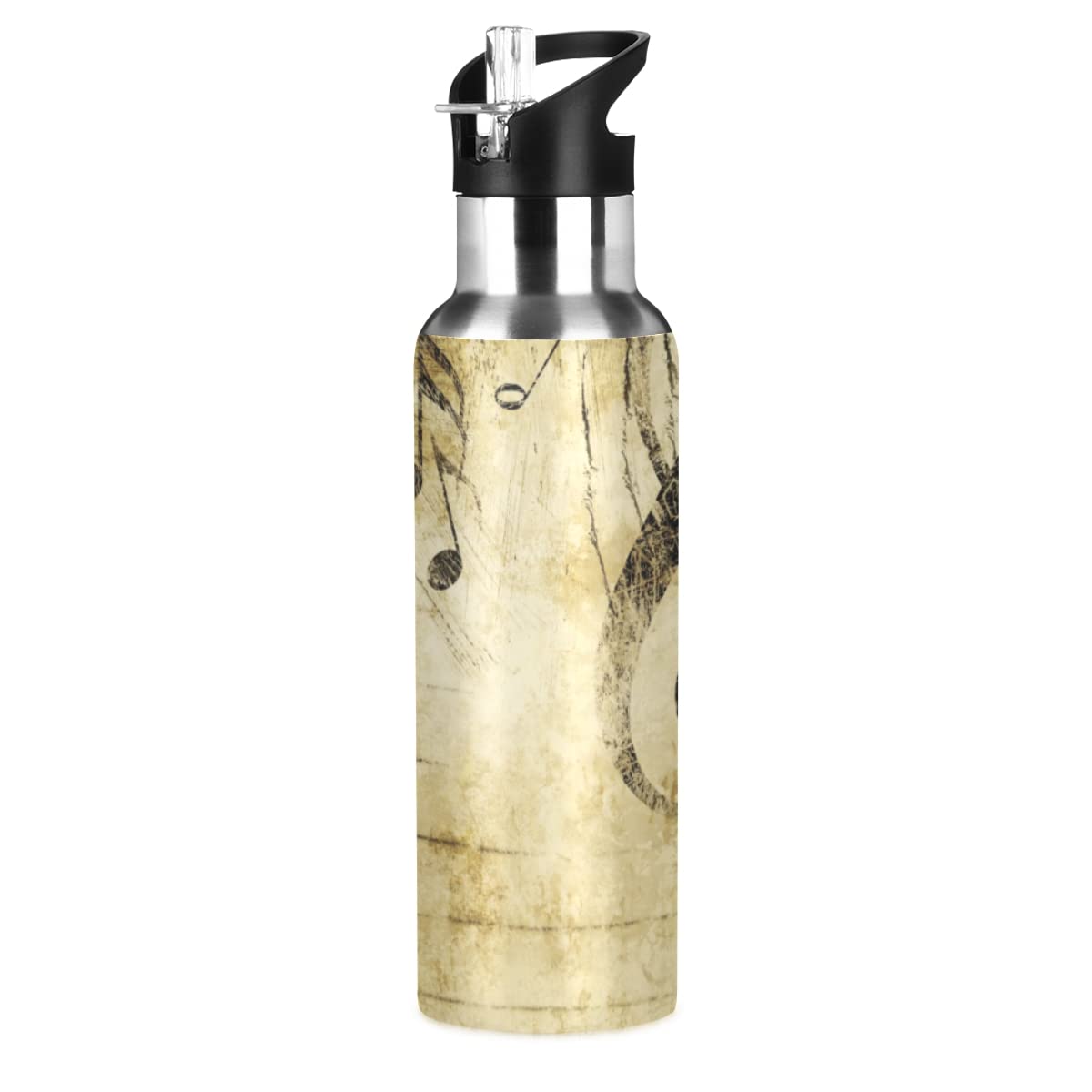 Yasala Water Bottle Music Note Piano Key Vintage Coffee Thermos Stainless Steel Insulated Beverage Container 20 oz with Straw Lid BPA-Free for Outdoor Sport, Travel, Camp