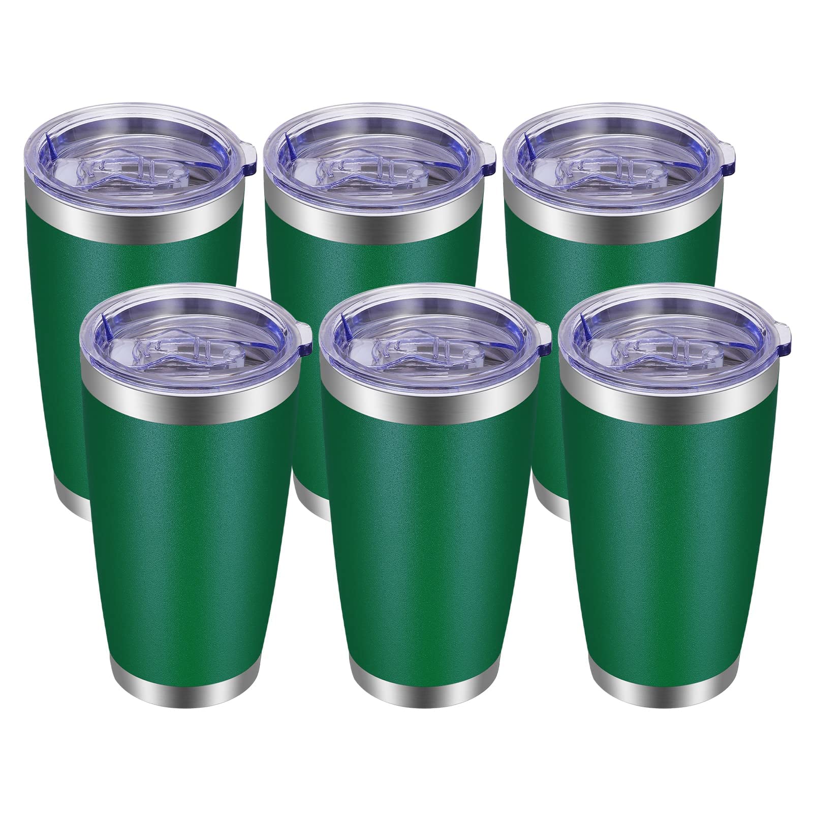 VEGOND 20oz Tumbler with Lid and Straw Stainless Steel Tumbler Cup Bulk Vacuum Insulated Double Wall Travel Coffee Mug Powder Coated Coffee Cup(Powder Green 6 Pack)