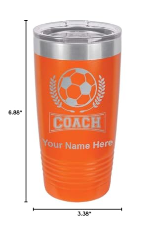 LaserGram 20oz Vacuum Insulated Tumbler Mug, Soccer Coach, Personalized Engraving Included (Orange)