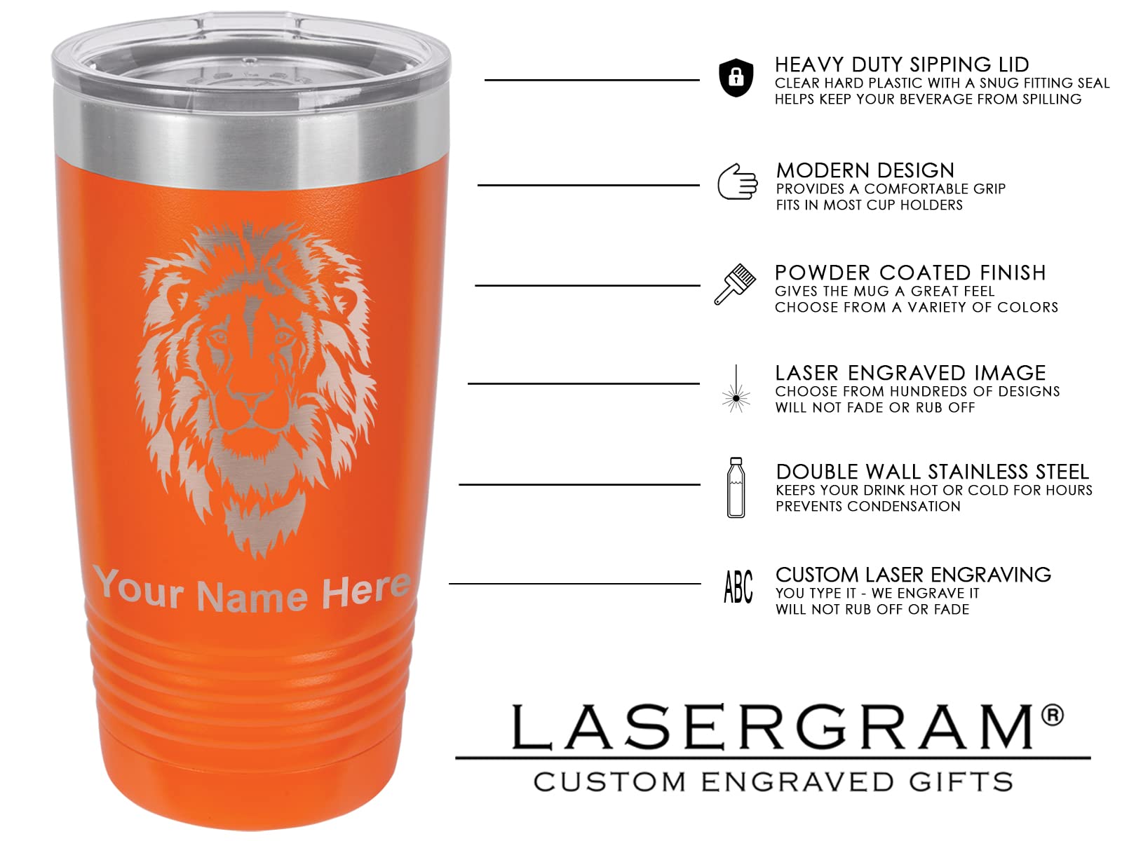 LaserGram 20oz Vacuum Insulated Tumbler Mug, Bull Rider Cowboy, Personalized Engraving Included (Orange)