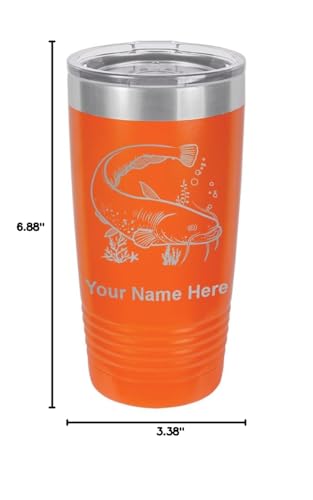 LaserGram 20oz Vacuum Insulated Tumbler Mug, Catfish, Personalized Engraving Included (Orange)