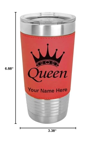 LaserGram 20oz Vacuum Insulated Tumbler Mug, Queen Crown, Personalized Engraving Included (Faux Leather, Red)