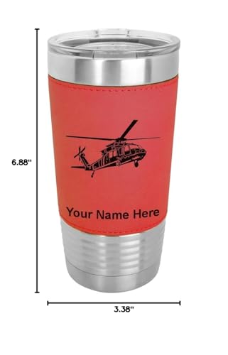 LaserGram 20oz Vacuum Insulated Tumbler Mug, Military Helicopter 1, Personalized Engraving Included (Faux Leather, Red)