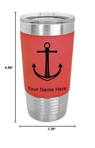 LaserGram 20oz Vacuum Insulated Tumbler Mug, Boat Anchor, Personalized Engraving Included (Faux Leather, Red)