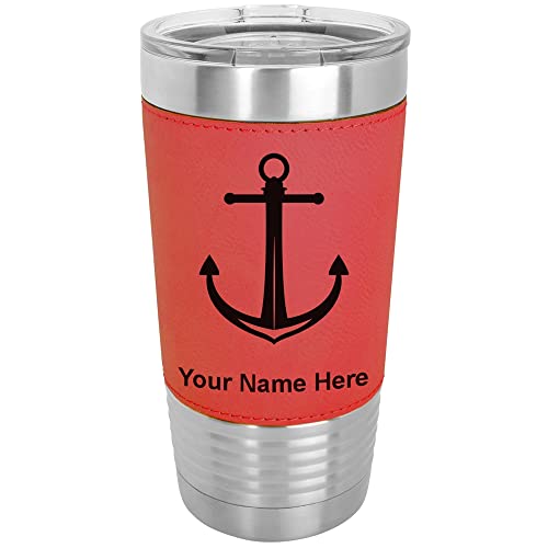 LaserGram 20oz Vacuum Insulated Tumbler Mug, Boat Anchor, Personalized Engraving Included (Faux Leather, Red)