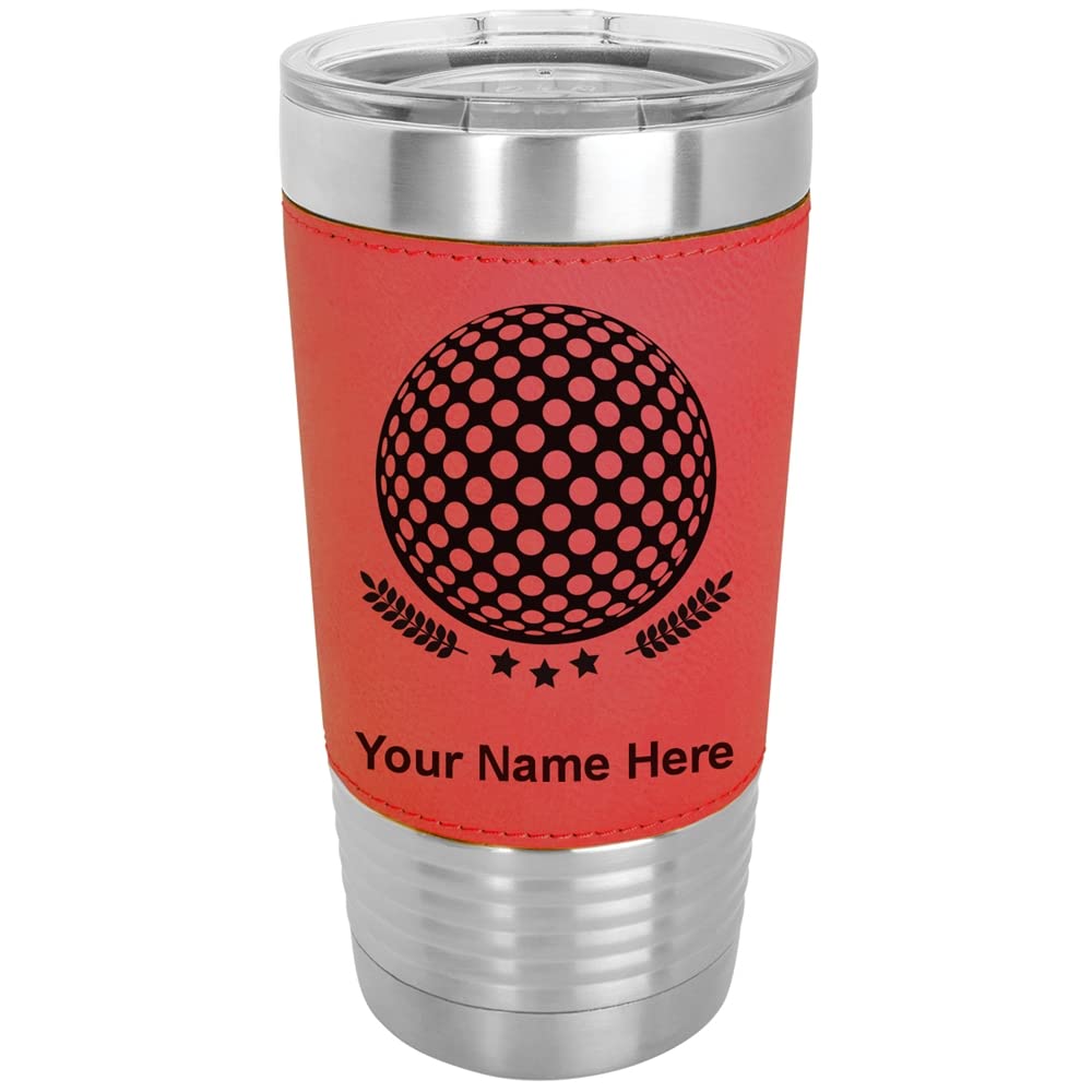 LaserGram 20oz Vacuum Insulated Tumbler Mug, Golf Ball, Personalized Engraving Included (Faux Leather, Red)