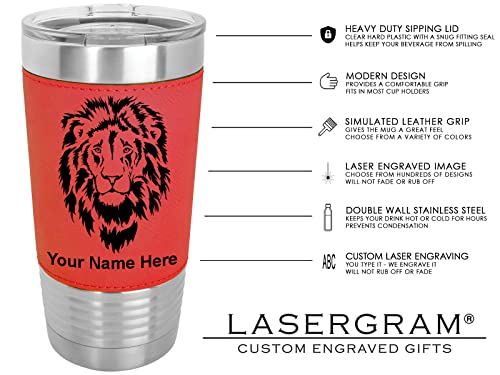 LaserGram 20oz Vacuum Insulated Tumbler Mug, Helicopter 1, Personalized Engraving Included (Faux Leather, Red)