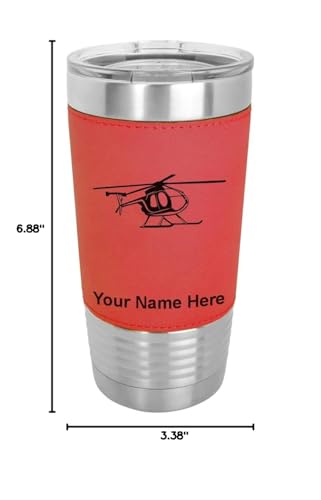 LaserGram 20oz Vacuum Insulated Tumbler Mug, Helicopter 1, Personalized Engraving Included (Faux Leather, Red)