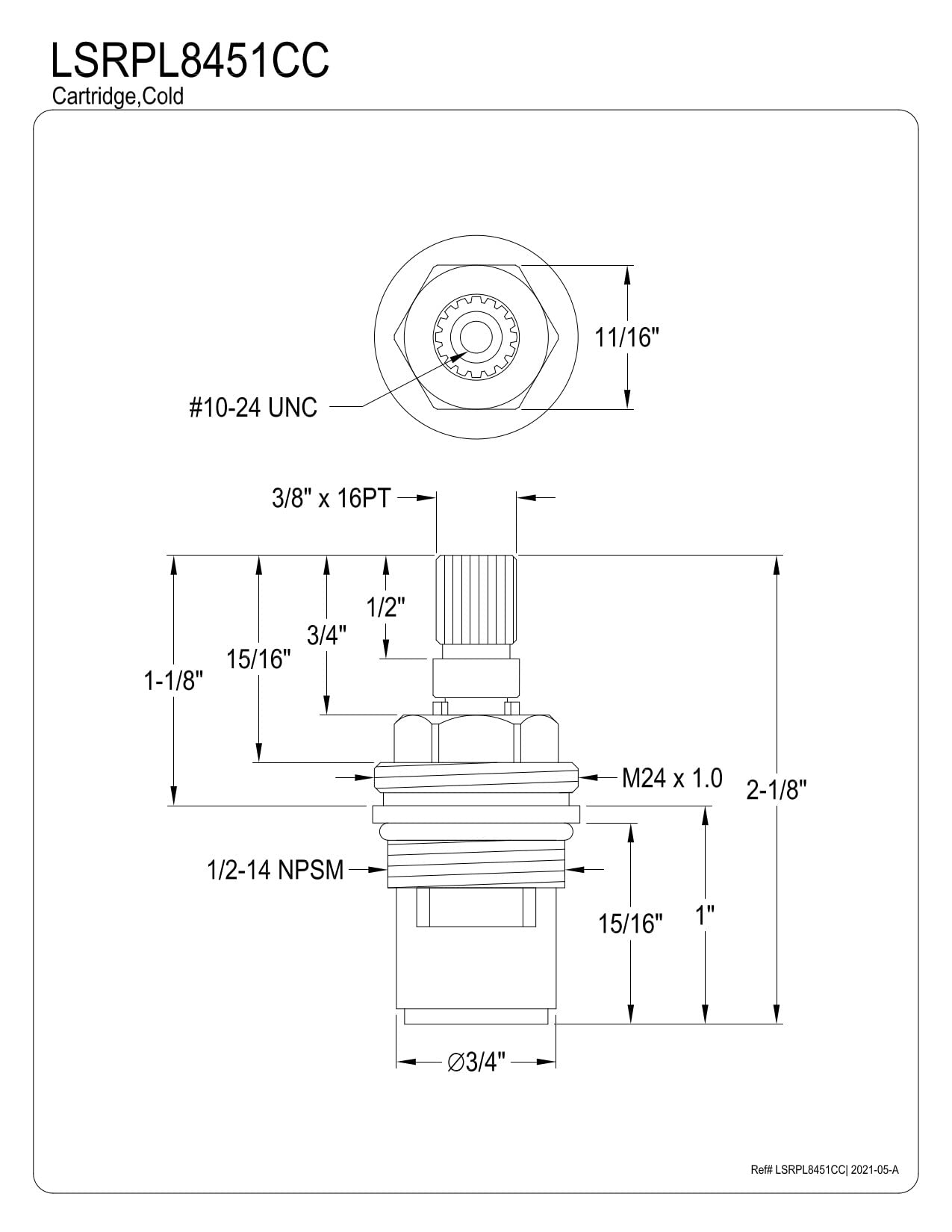 Kingston Brass LSRPL8451CC Ceramic Disc Cartridge, Raw