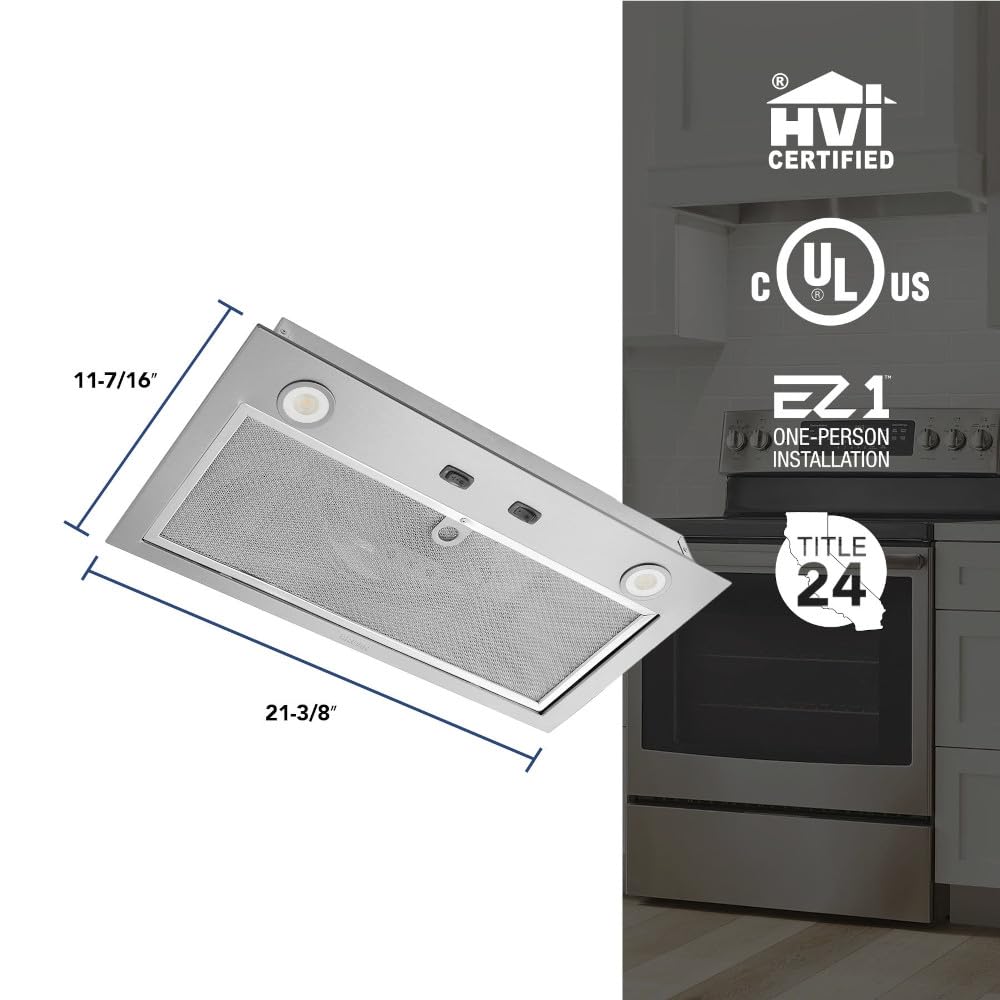 Broan-NuTone PM300SS Custom Power Pack Range Hood Insert with 2-Speed Exhaust Fan and Light, 300 Max Blower CFM, Stainless Steel, 21-Inch Built