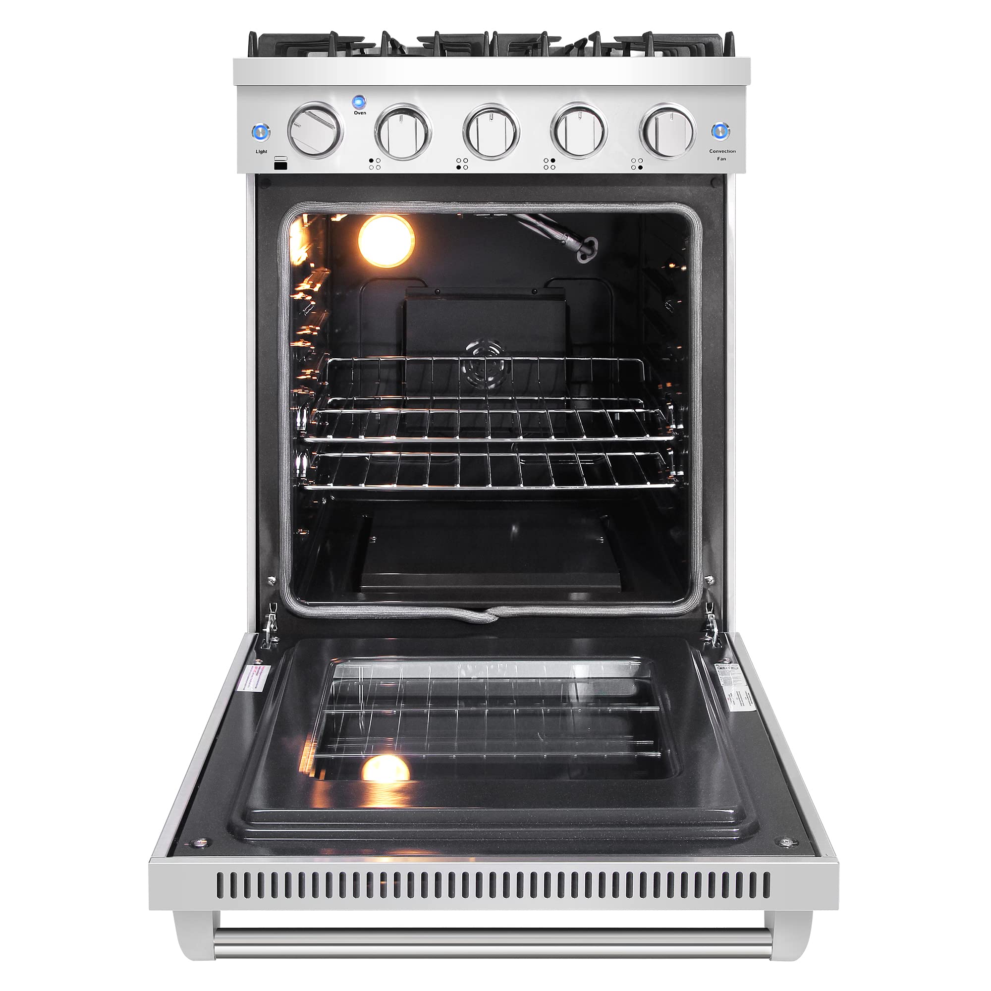 COSMO COS-EPGR244 24 in. Haven Collection 3.73 cu. ft. Gas Range with 4 Sealed Burners, Cast Iron Grates, Convection Oven, Stainless Steel