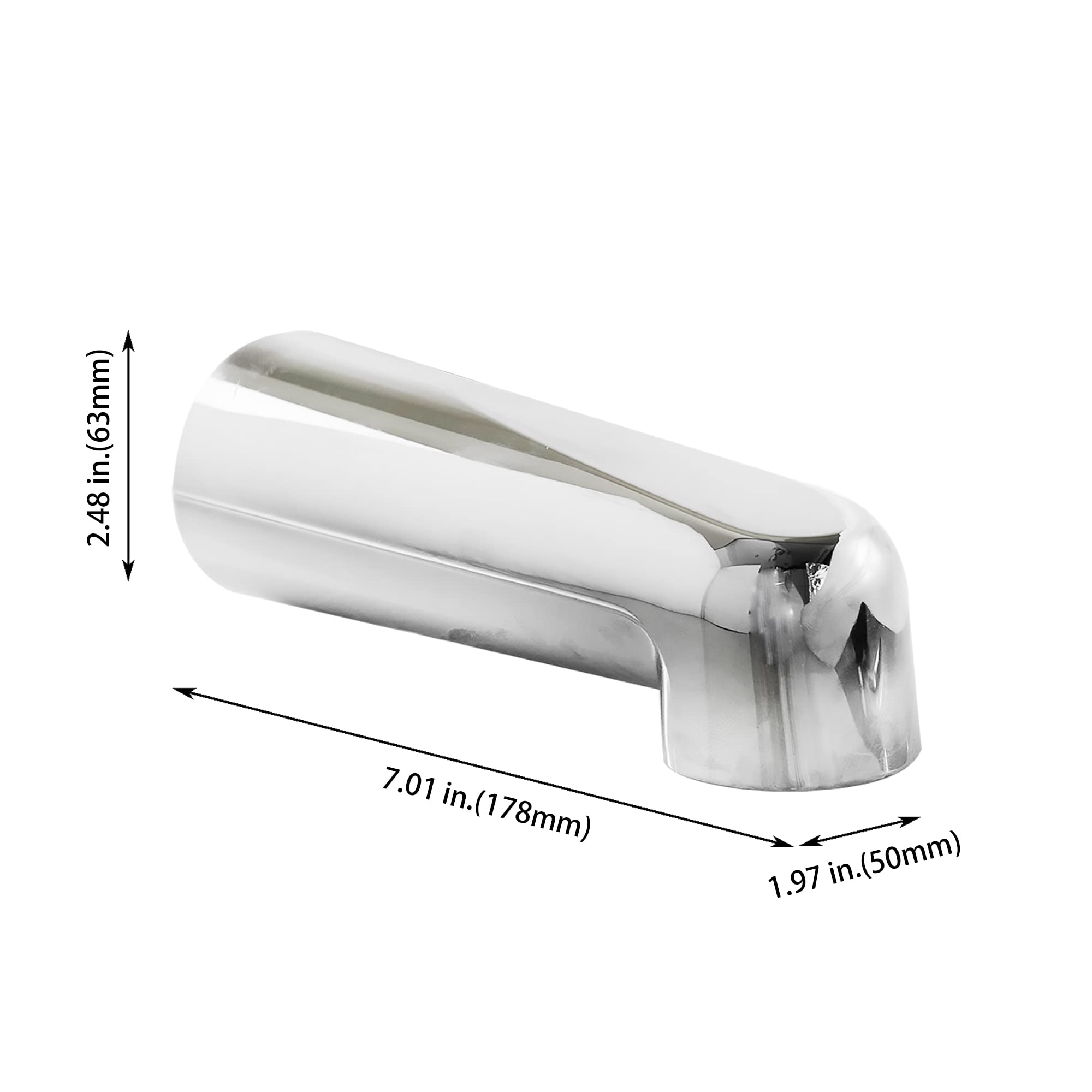 SENTO Slip On Silver Universal Heavy Durable Metal Bathroom Tub Spout Without Diverter, Heavy Duty Metal Bathtub Faucet Without Shower Diverter - 7 Inches 1/2" Copper Pipe, Polished Chrome
