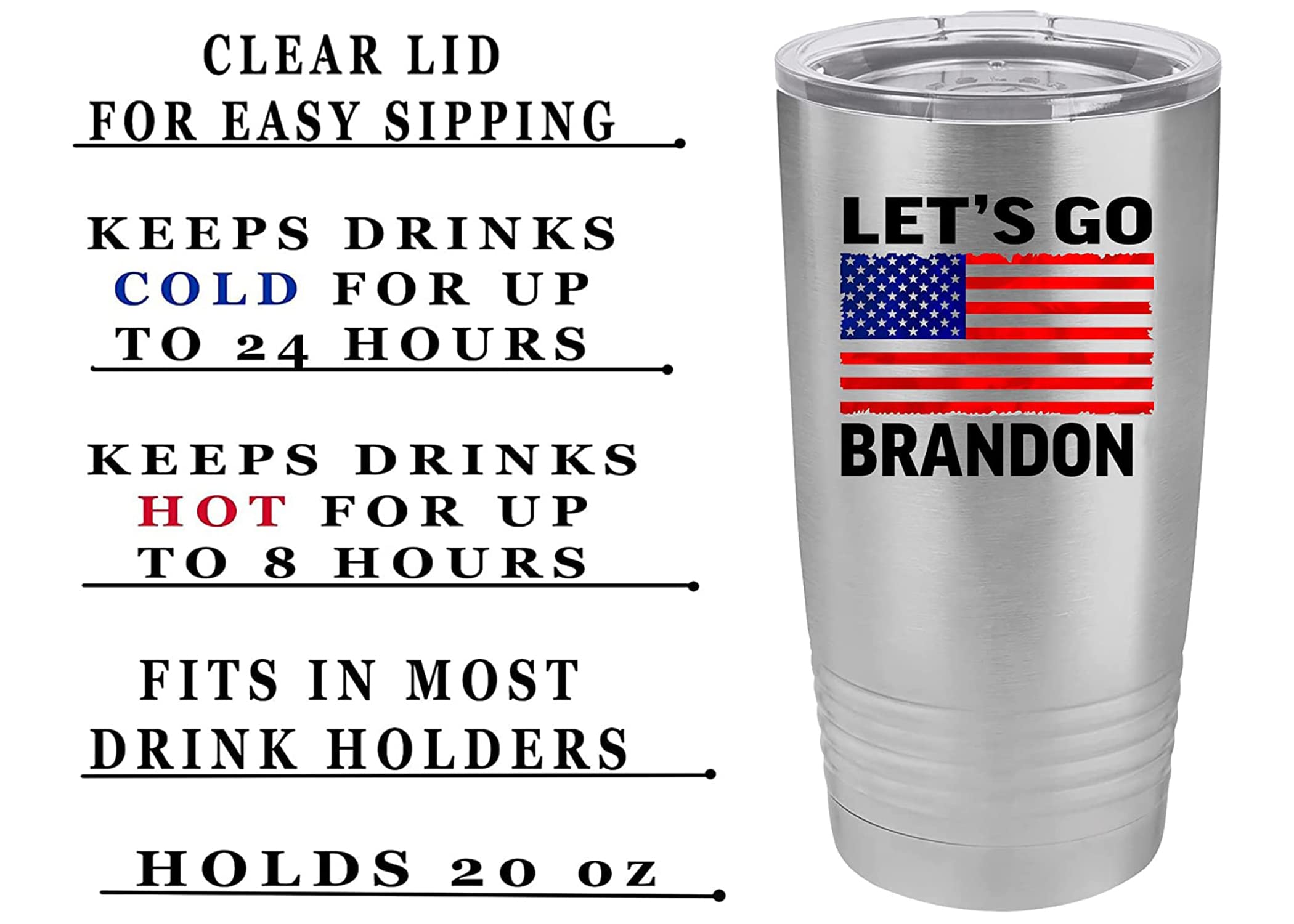 Rogue River Tactical Funny Let's Go Brandon 20 Ounce Large Stainless Steel Travel Tumbler Mug Cup