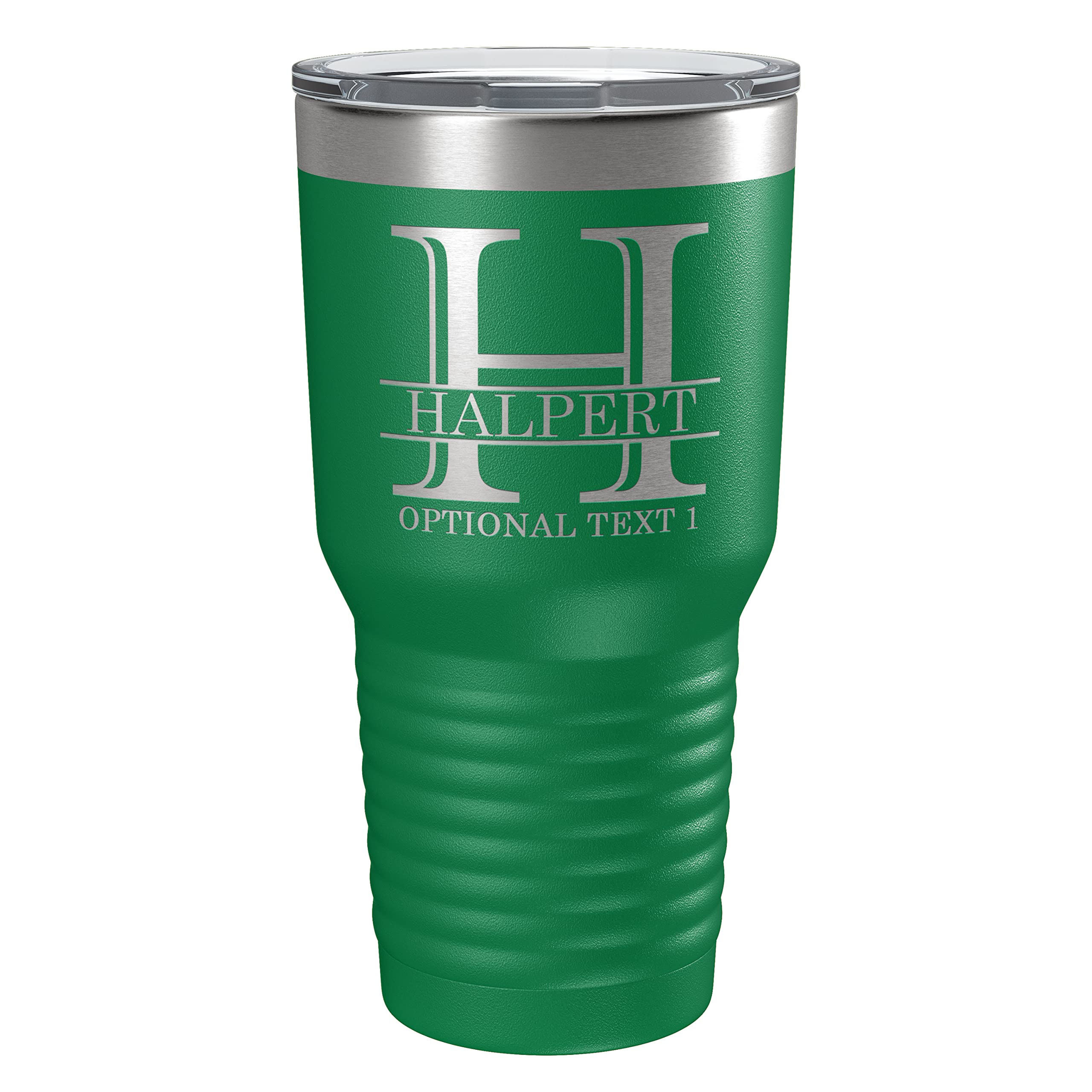 Personalized 30oz (17 Colors) Powder Coated Insulated Stainless Steel Tumbler with Lid, Custom Etched, Customized Engraved Gift Idea for Women Men Her Him, Halpert Monogram Initial Name (Green)