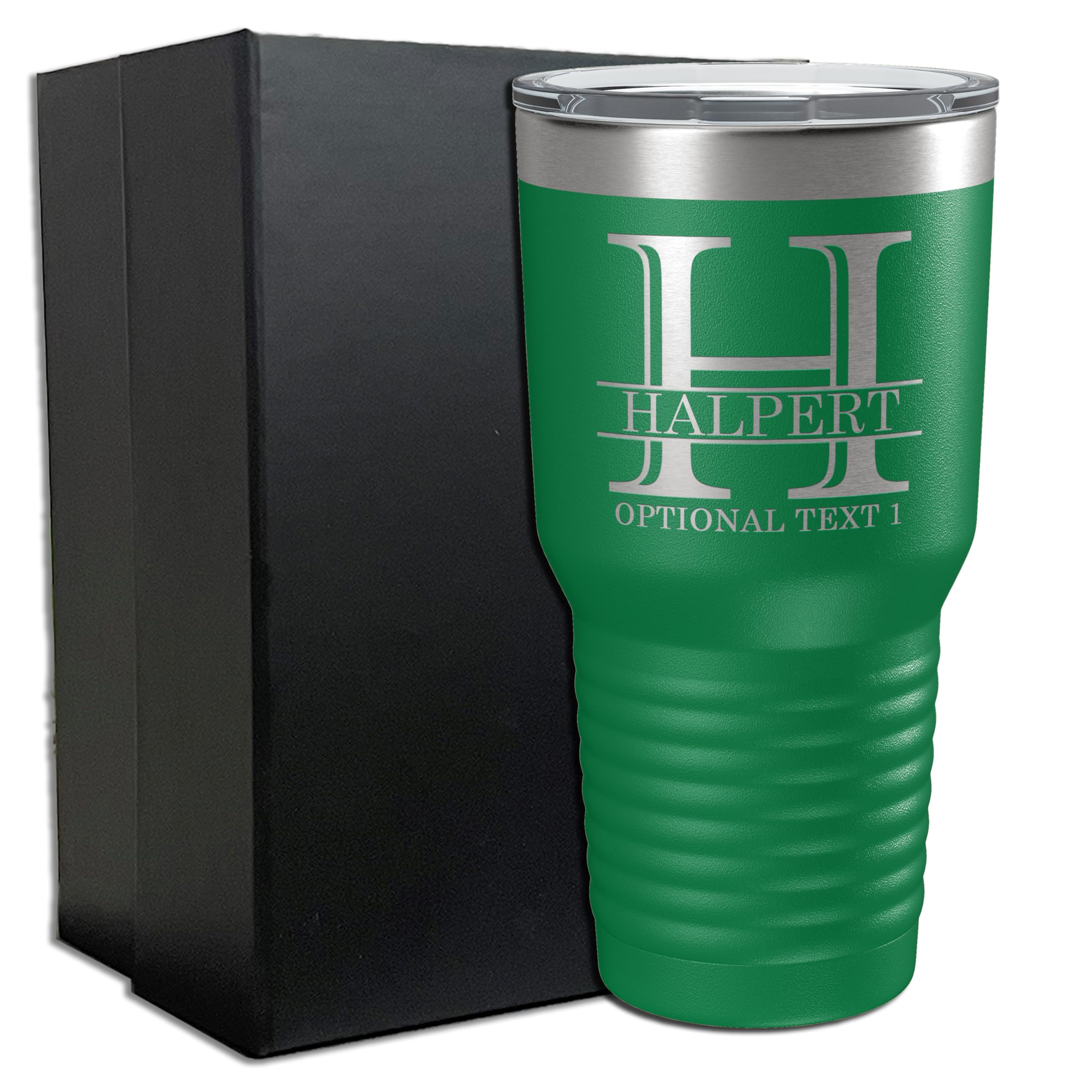 Personalized 30oz (17 Colors) Powder Coated Insulated Stainless Steel Tumbler with Lid, Custom Etched, Customized Engraved Gift Idea for Women Men Her Him, Halpert Monogram Initial Name (Green)