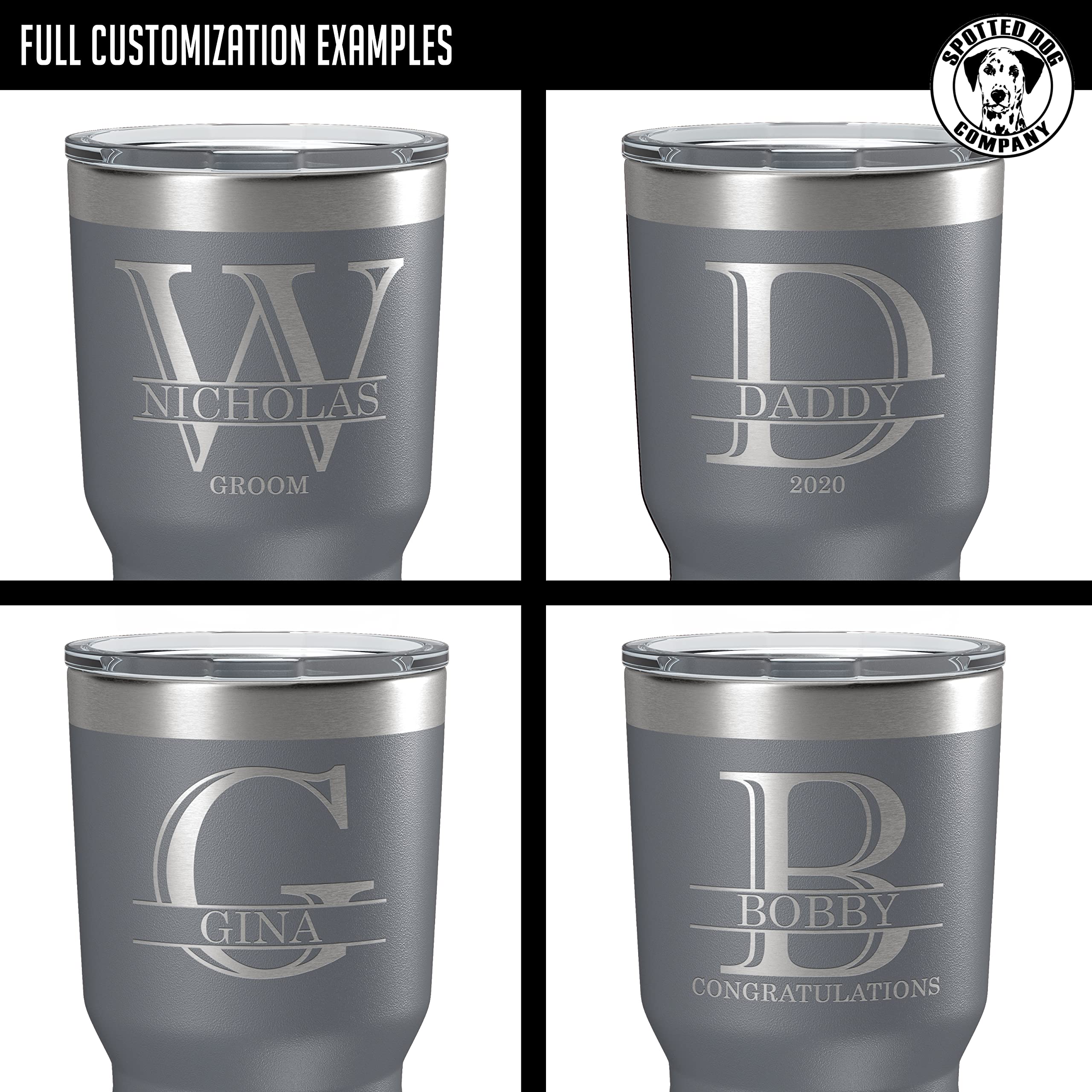 Personalized 30oz (17 Colors) Powder Coated Insulated Stainless Steel Tumbler with Lid, Custom Etched, Customized Engraved Gift Idea for Women Men Her Him, Halpert Monogram Initial Name (Gray)