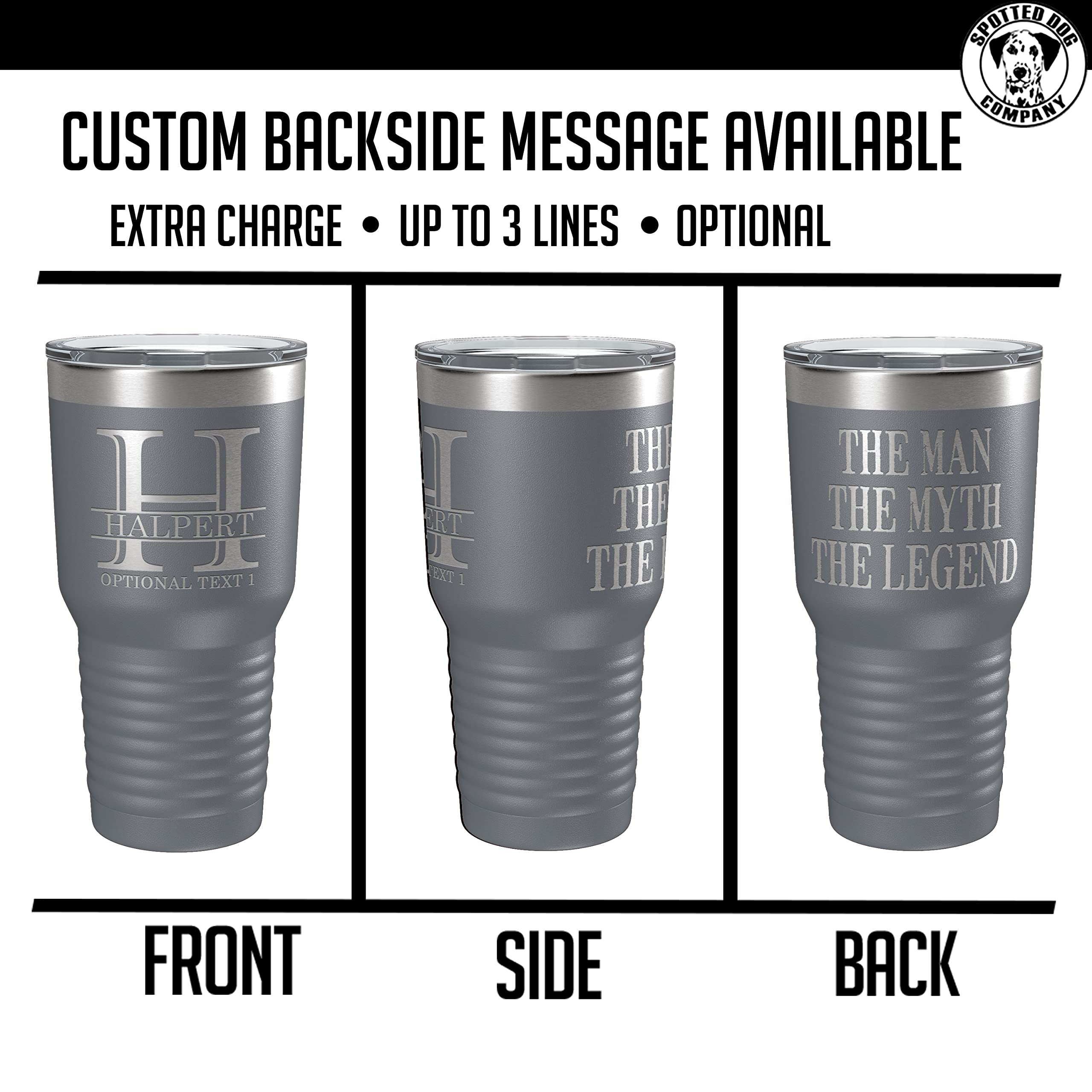 Personalized 30oz (17 Colors) Powder Coated Insulated Stainless Steel Tumbler with Lid, Custom Etched, Customized Engraved Gift Idea for Women Men Her Him, Halpert Monogram Initial Name (Gray)