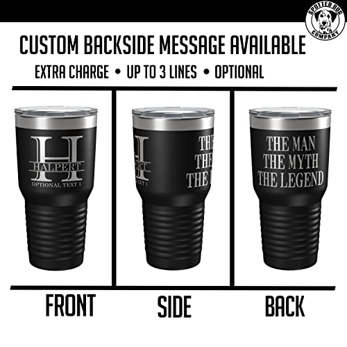 Personalized 30oz (17 Colors) Powder Coated Insulated Stainless Steel Tumbler with Lid, Custom Etched, Customized Engraved Gift Idea for Women Men Her Him, Halpert Monogram Initial Name (Black)