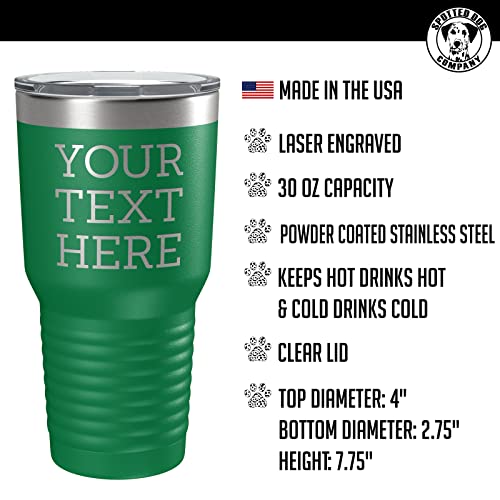 Personalized 30oz (17 Colors) Powder Coated Insulated Stainless Steel Tumbler with Lid, Custom Etched, Customized Text Message Name, Engraved Gift Idea Women Men Him Her, Your Text Here (Green)