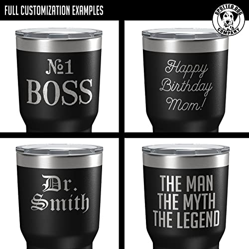 Personalized 30oz (17 Colors) Powder Coated Insulated Stainless Steel Tumbler with Lid, Custom Etched, Customized Text Message Name, Engraved Gift Idea Women Men Him Her, Your Text Here (Black)