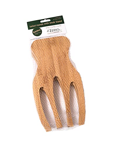 Lipper International Bamboo Wood Salad Hands With Knob Handles, 4" x 7.25" x 1.25", One Pair