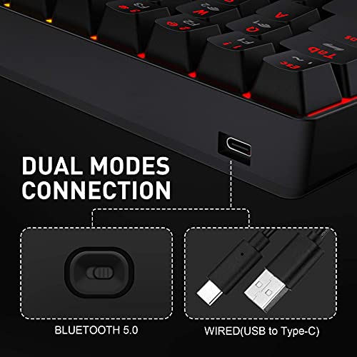 havit Wireless 60percent Mechanical Keyboard 61 Keys Rainbow Backlit Gaming Bluetooth 5.0/Type-C Wired Programmable Computer with Red Switch for Multi-Devices PC Mac Laptop (Black) (Renewed)