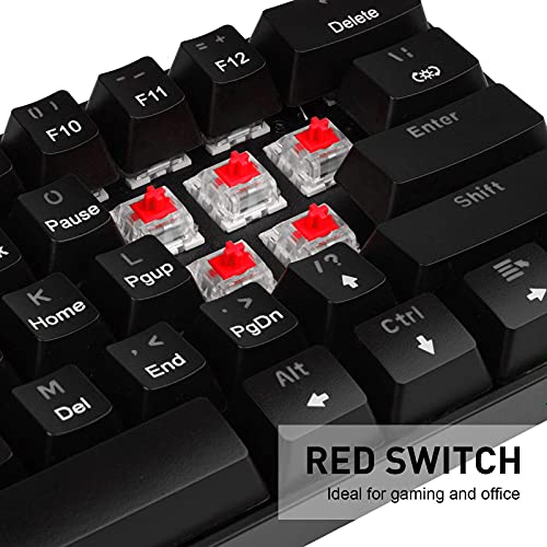 havit Wireless 60percent Mechanical Keyboard 61 Keys Rainbow Backlit Gaming Bluetooth 5.0/Type-C Wired Programmable Computer with Red Switch for Multi-Devices PC Mac Laptop (Black) (Renewed)
