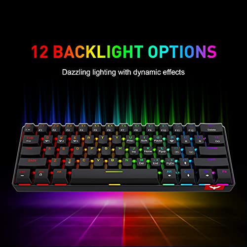 havit Wireless 60percent Mechanical Keyboard 61 Keys Rainbow Backlit Gaming Bluetooth 5.0/Type-C Wired Programmable Computer with Red Switch for Multi-Devices PC Mac Laptop (Black) (Renewed)