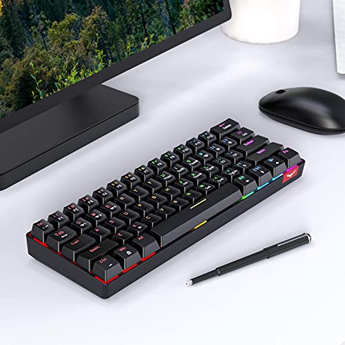 havit Wireless 60percent Mechanical Keyboard 61 Keys Rainbow Backlit Gaming Bluetooth 5.0/Type-C Wired Programmable Computer with Red Switch for Multi-Devices PC Mac Laptop (Black) (Renewed)