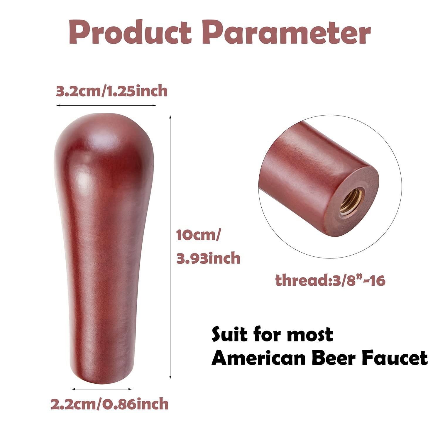 LitKiwi 4Pcs Beer Tap Handle,Premium Wooden Faucet Rustic Brown Classical Style Handle,3/8''-16 Thread for Most Standard American Draft Beer Faucet,Homebrew,Kegerators and Bars