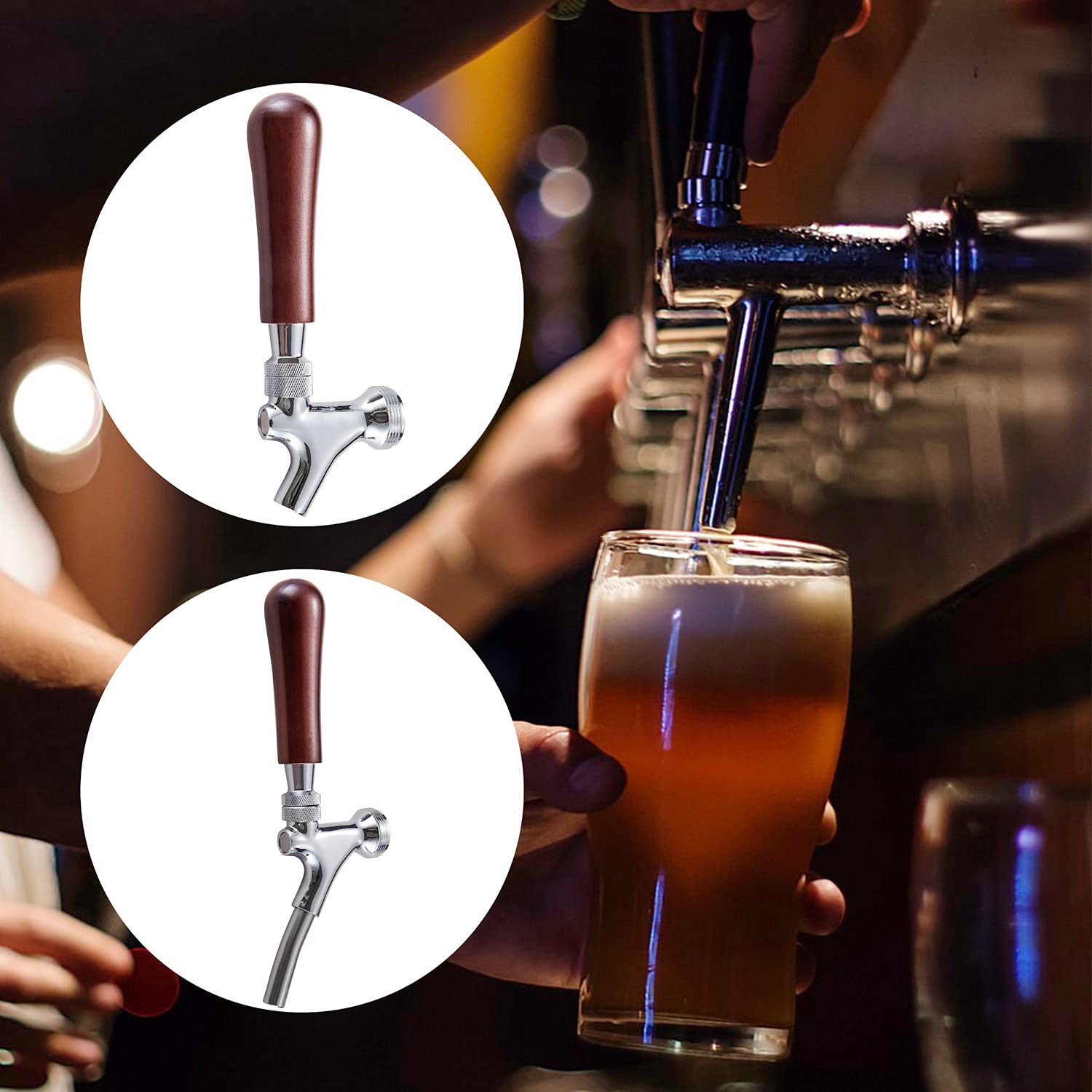 LitKiwi 4Pcs Beer Tap Handle,Premium Wooden Faucet Rustic Black Classical Style Handle,3/8''-16 Thread for Most Standard American Draft Beer Faucet,Homebrew,Kegerators and Bars