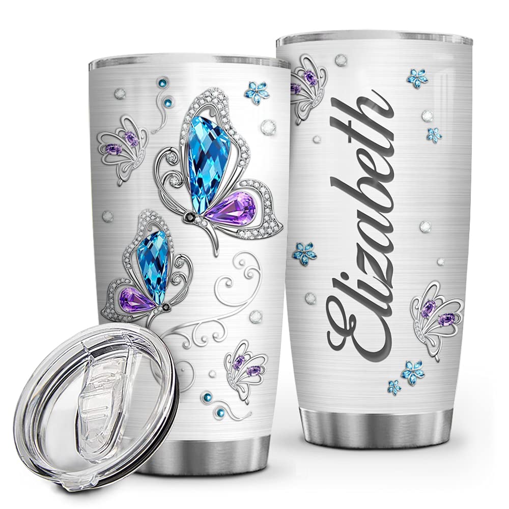 Wassmin Personalized Butterfly Stainless Steel Vacuum Insulated Tumbler With Lid - Custom Name 20 Oz 30 Oz Double Walled Insulated Coffee Cup for Gym Fitness Travel Office Use (Color 1)