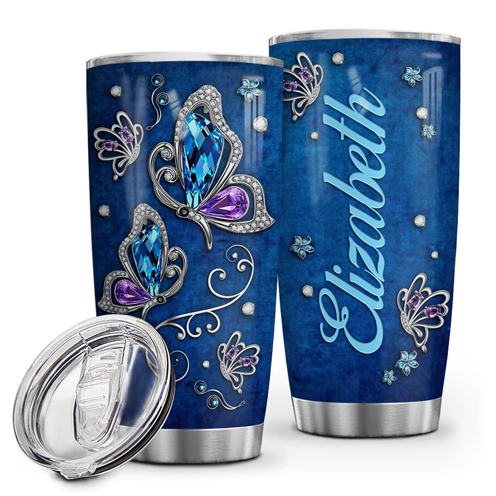 Wassmin Personalized Butterfly Stainless Steel Vacuum Insulated Tumbler With Lid - Custom Name 20 Oz 30 Oz Double Walled Insulated Coffee Cup for Gym Fitness Travel Office Use (Color 2)