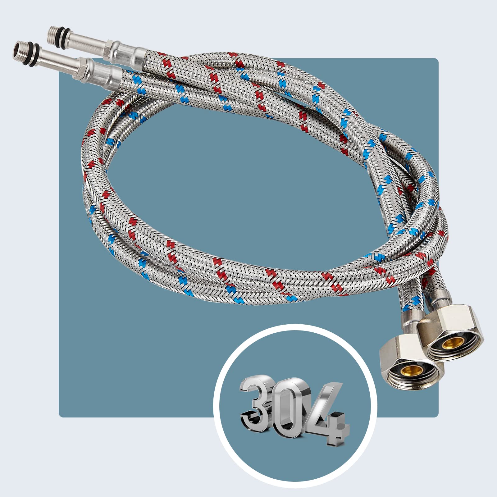 Aolemi 32-Inch Faucet Supply Hoses Braided Stainless Steel Long Faucet Supply Lines Connector 1/2-Inch Female Compression Thread x M10 Male Connector 2 Pcs (1 Pair)