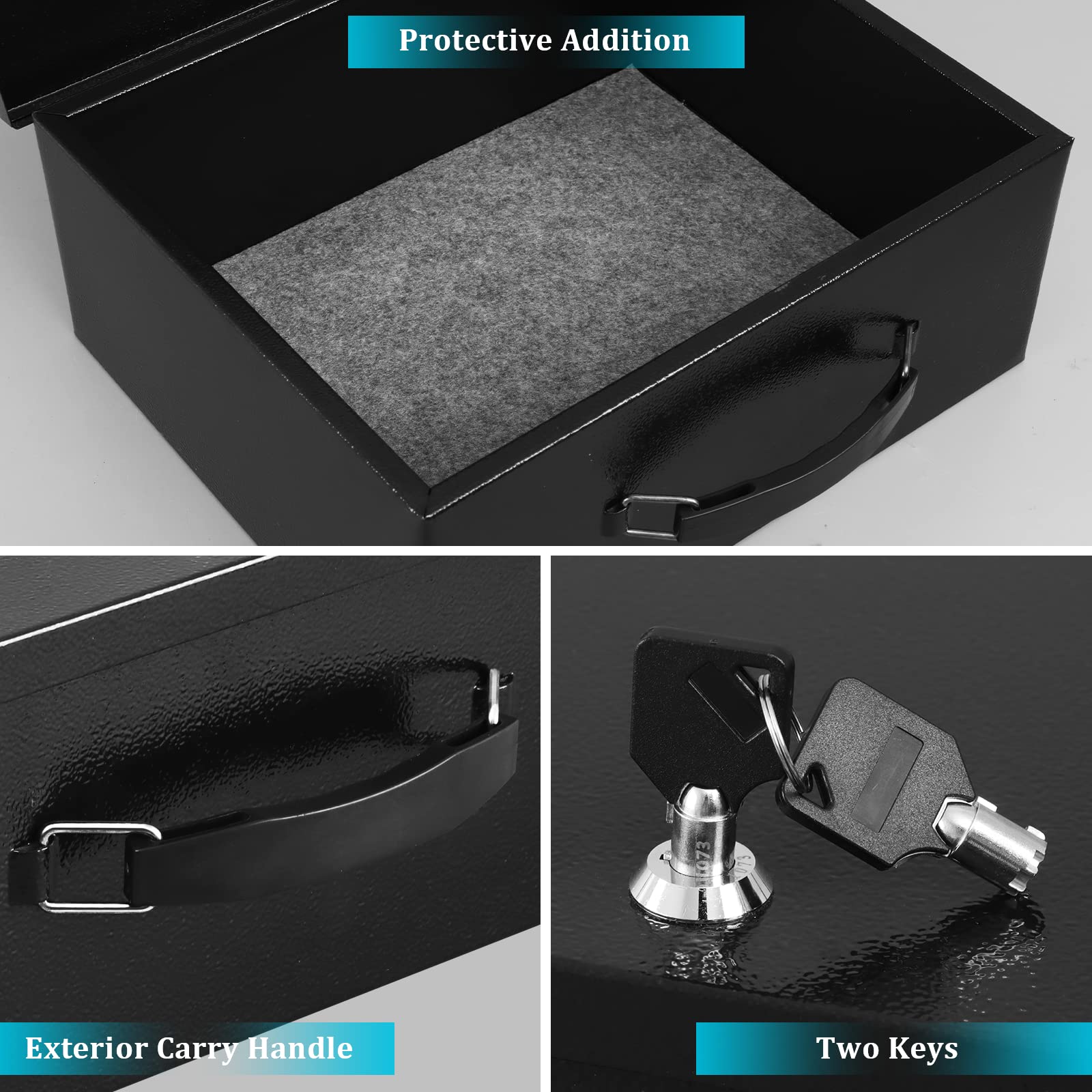 Dalmbox Portable Metal Safe Box with Key Lock - Fire Resistant Storage for Documents, Car, Home and Outside - X Large 13.2"x 11"x 5.1" Black Box