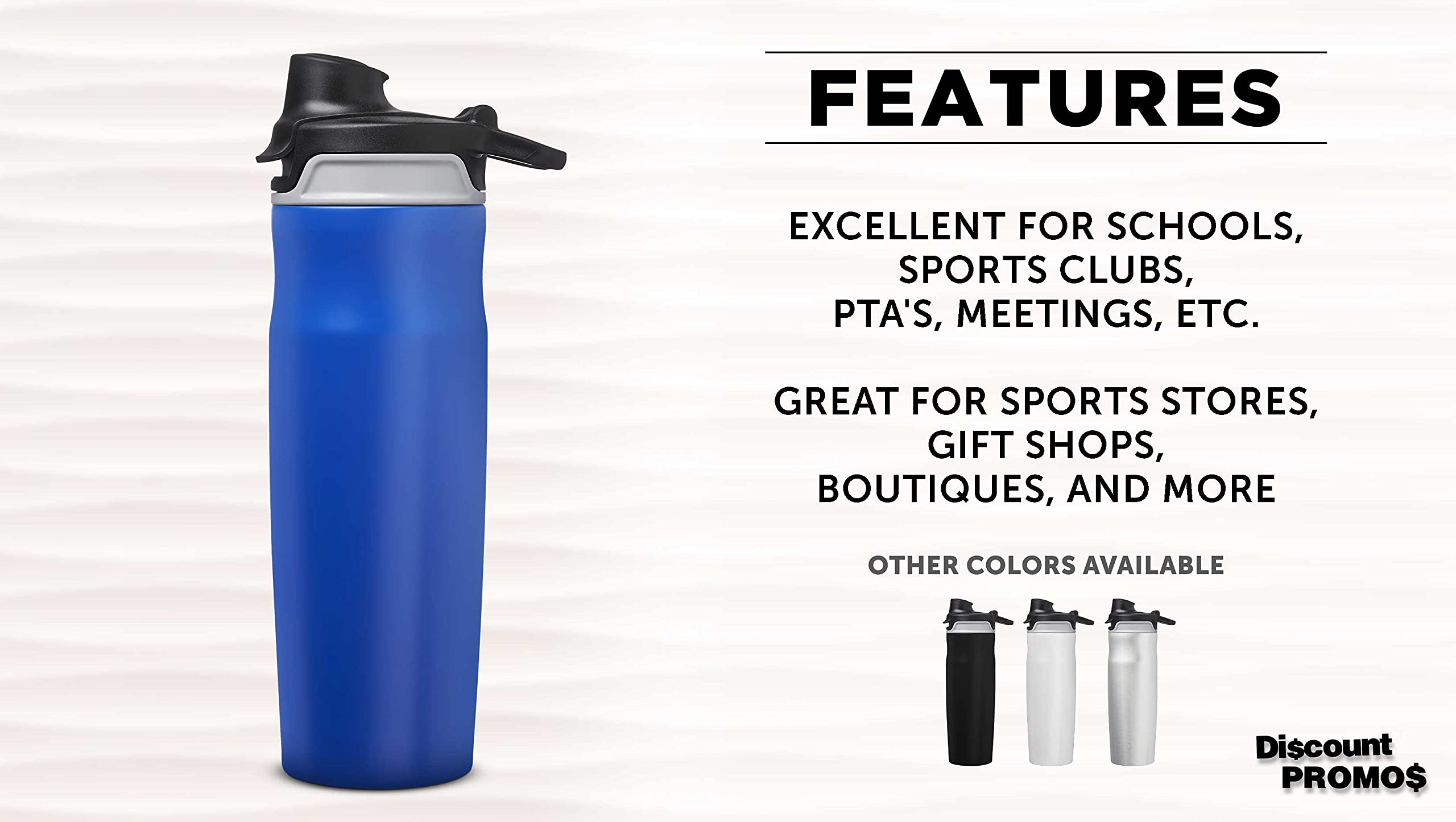 DISCOUNT PROMOS Juno Water Bottles with Flip Lid 20 oz. Set of 6, Bulk Pack - Reusable, Great for Gym, Hiking, Cycling and for School - Blue