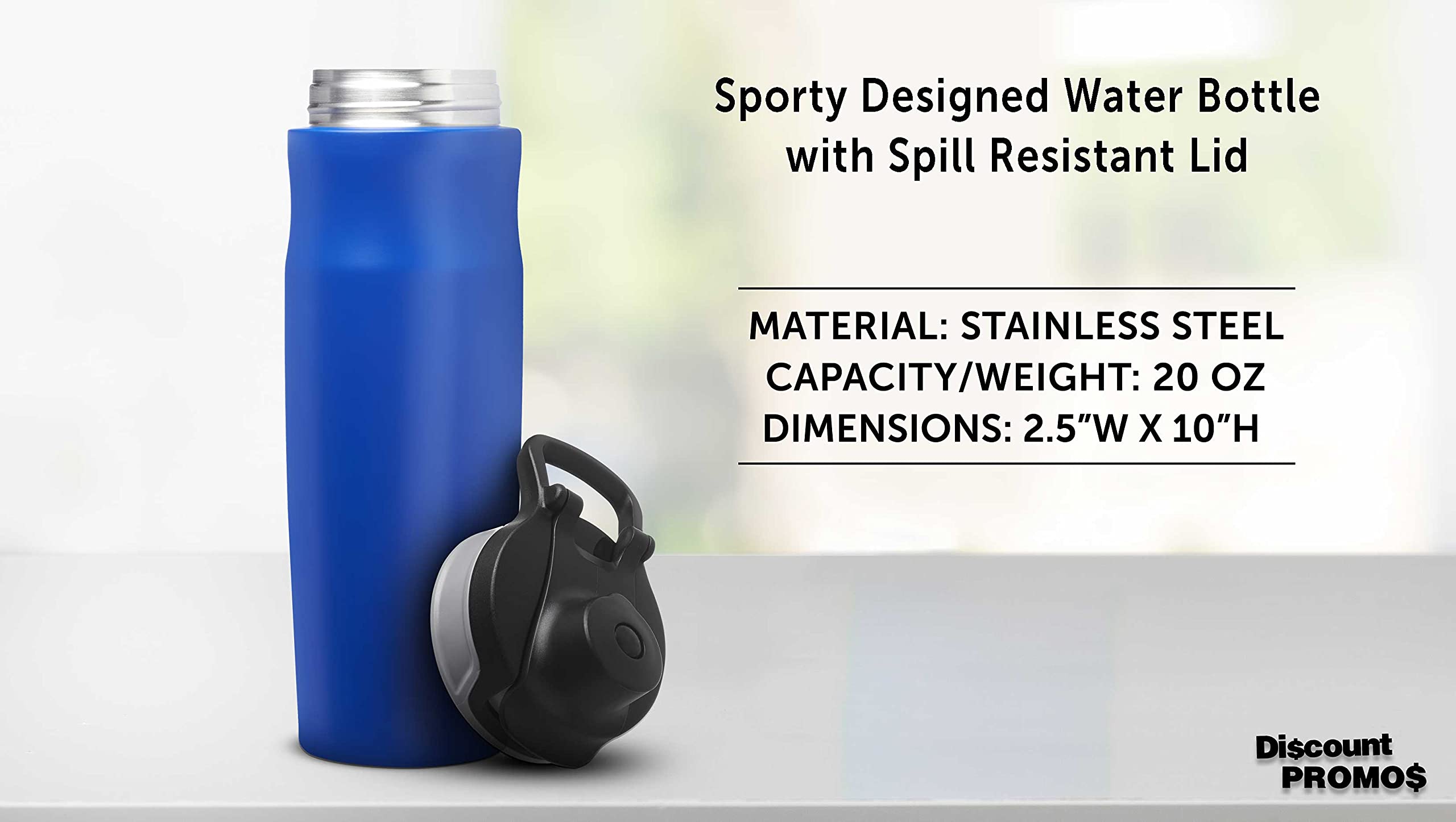 DISCOUNT PROMOS Juno Water Bottles with Flip Lid 20 oz. Set of 6, Bulk Pack - Reusable, Great for Gym, Hiking, Cycling and for School - Blue
