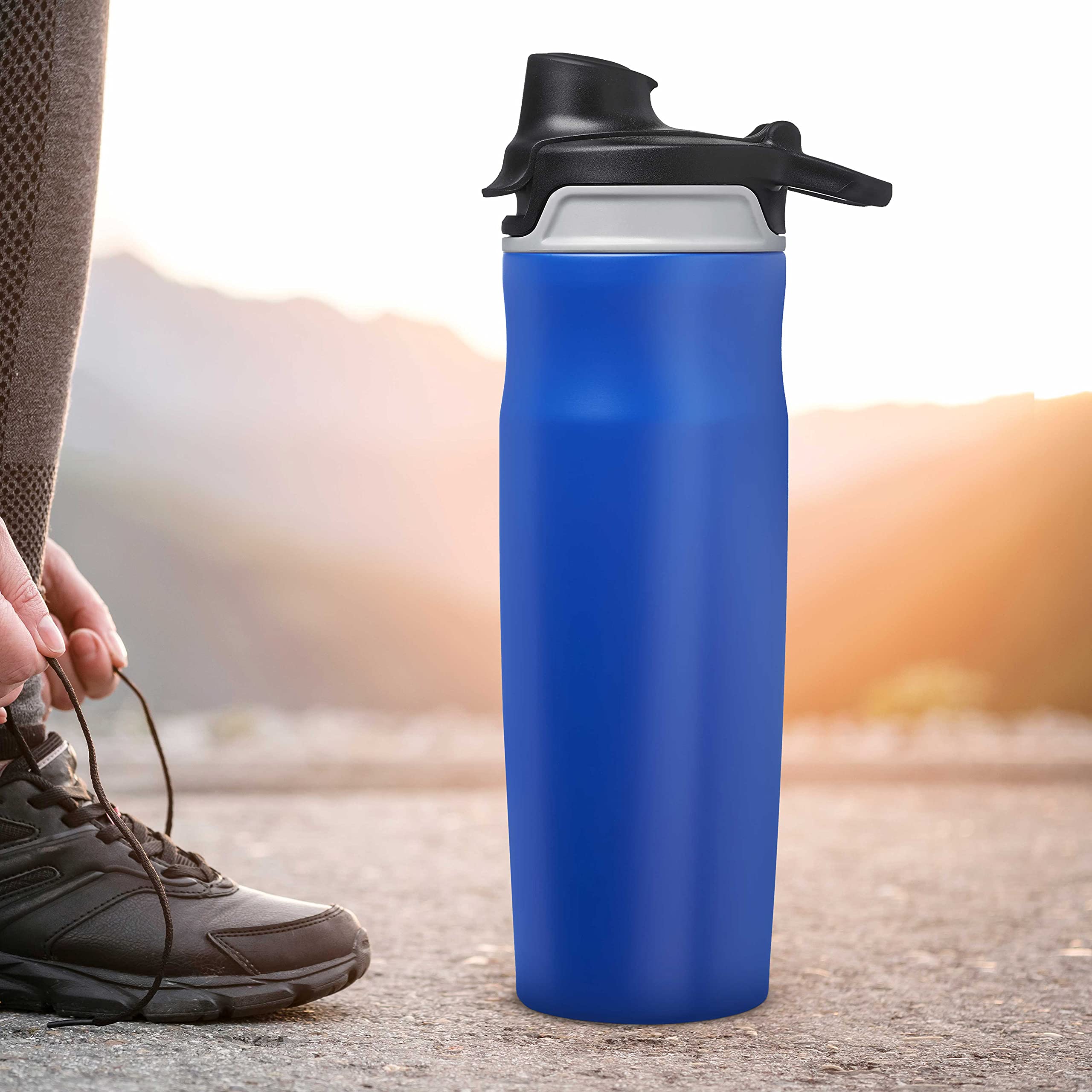DISCOUNT PROMOS Juno Water Bottles with Flip Lid 20 oz. Set of 6, Bulk Pack - Reusable, Great for Gym, Hiking, Cycling and for School - Blue