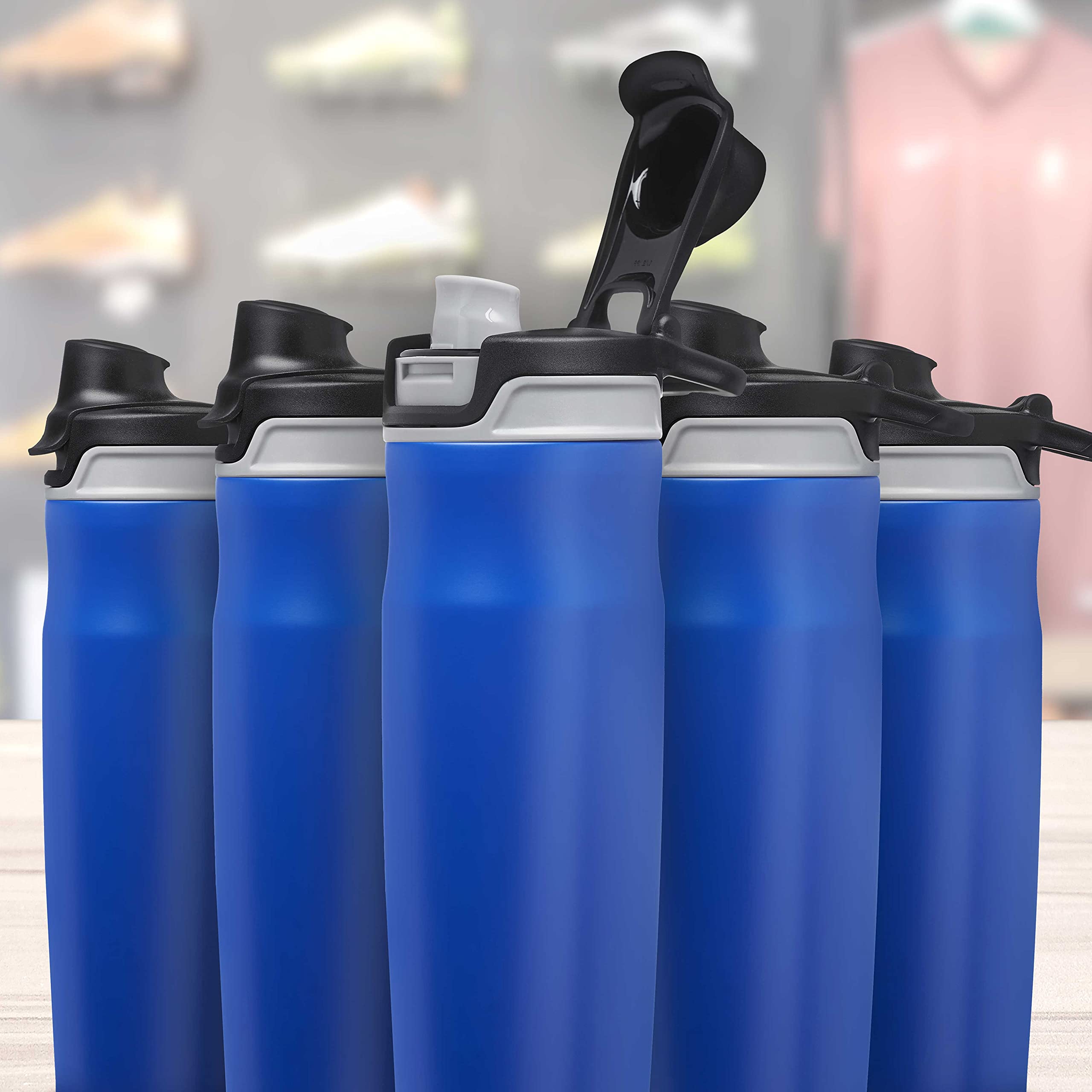 DISCOUNT PROMOS Juno Water Bottles with Flip Lid 20 oz. Set of 6, Bulk Pack - Reusable, Great for Gym, Hiking, Cycling and for School - Blue