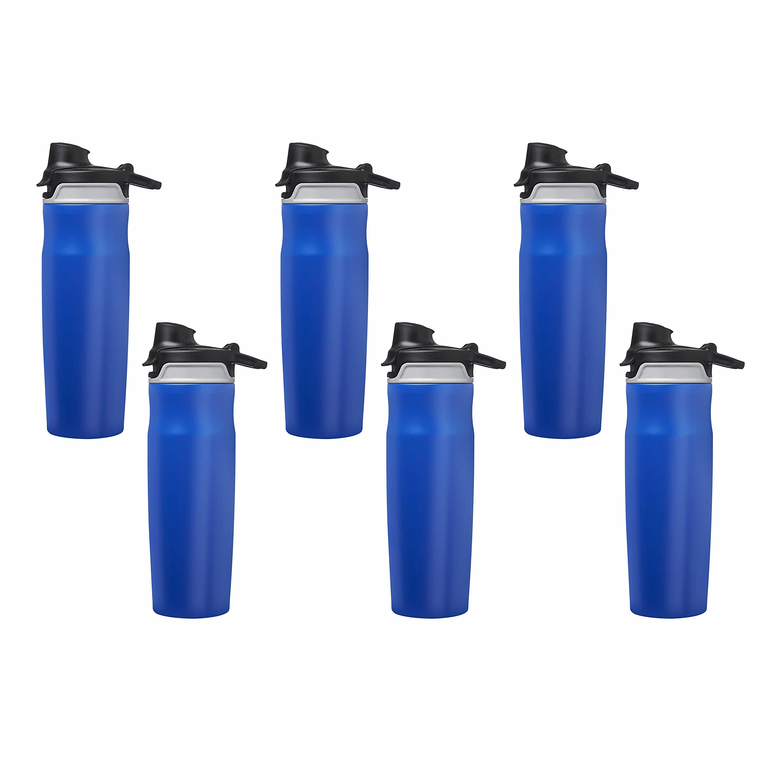 DISCOUNT PROMOS Juno Water Bottles with Flip Lid 20 oz. Set of 6, Bulk Pack - Reusable, Great for Gym, Hiking, Cycling and for School - Blue