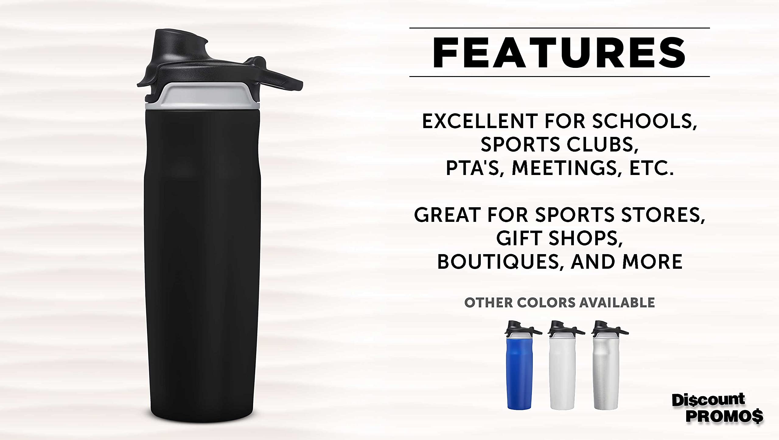 DISCOUNT PROMOS Juno Water Bottles with Flip Lid 20 oz. Set of 6, Bulk Pack - Reusable, Great for Gym, Hiking, Cycling and for School - Black