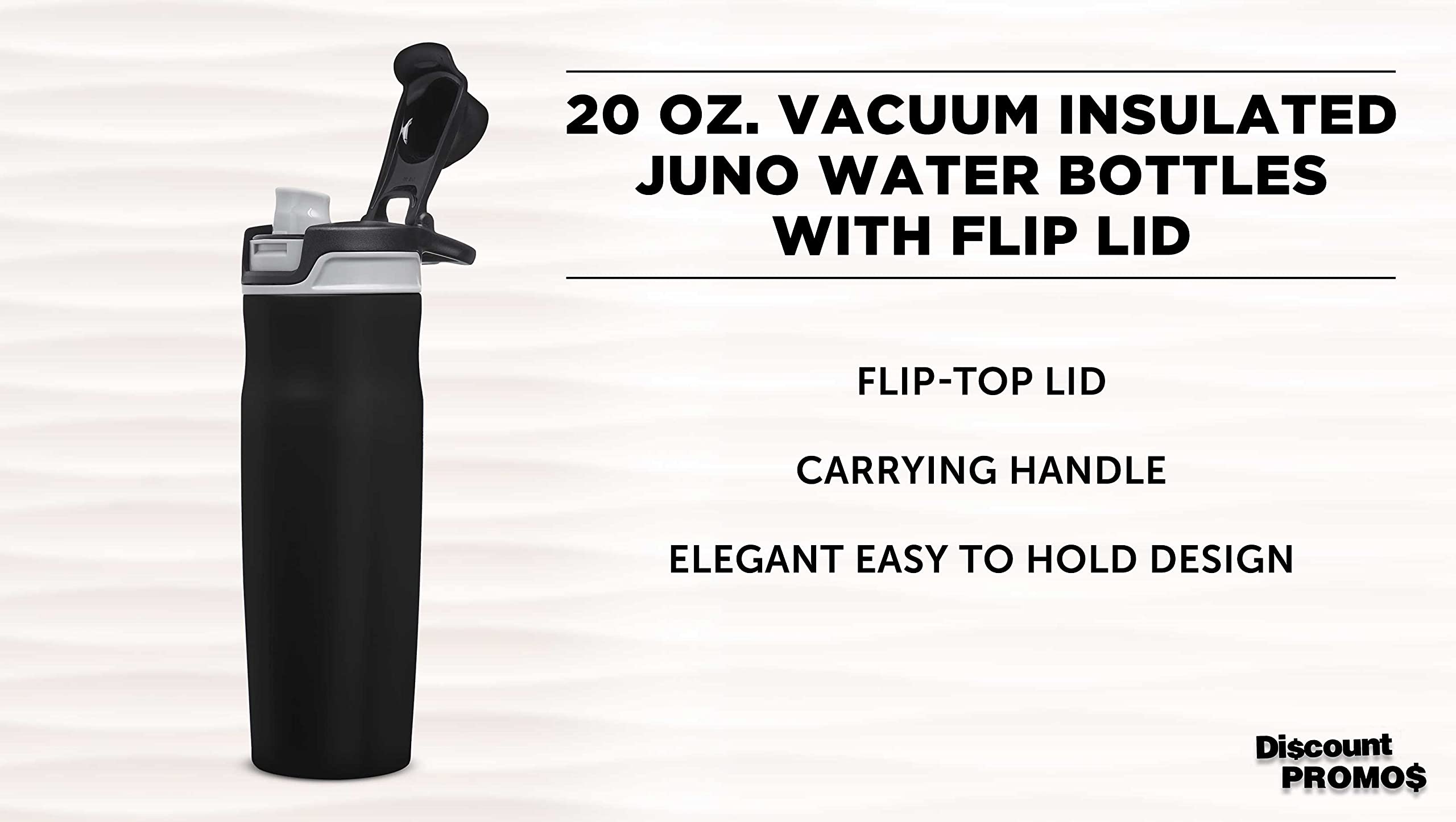 DISCOUNT PROMOS Juno Water Bottles with Flip Lid 20 oz. Set of 6, Bulk Pack - Reusable, Great for Gym, Hiking, Cycling and for School - Black