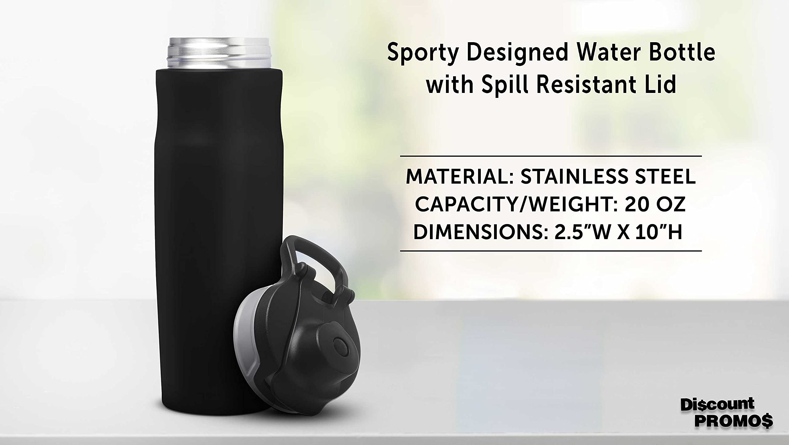 DISCOUNT PROMOS Juno Water Bottles with Flip Lid 20 oz. Set of 6, Bulk Pack - Reusable, Great for Gym, Hiking, Cycling and for School - Black