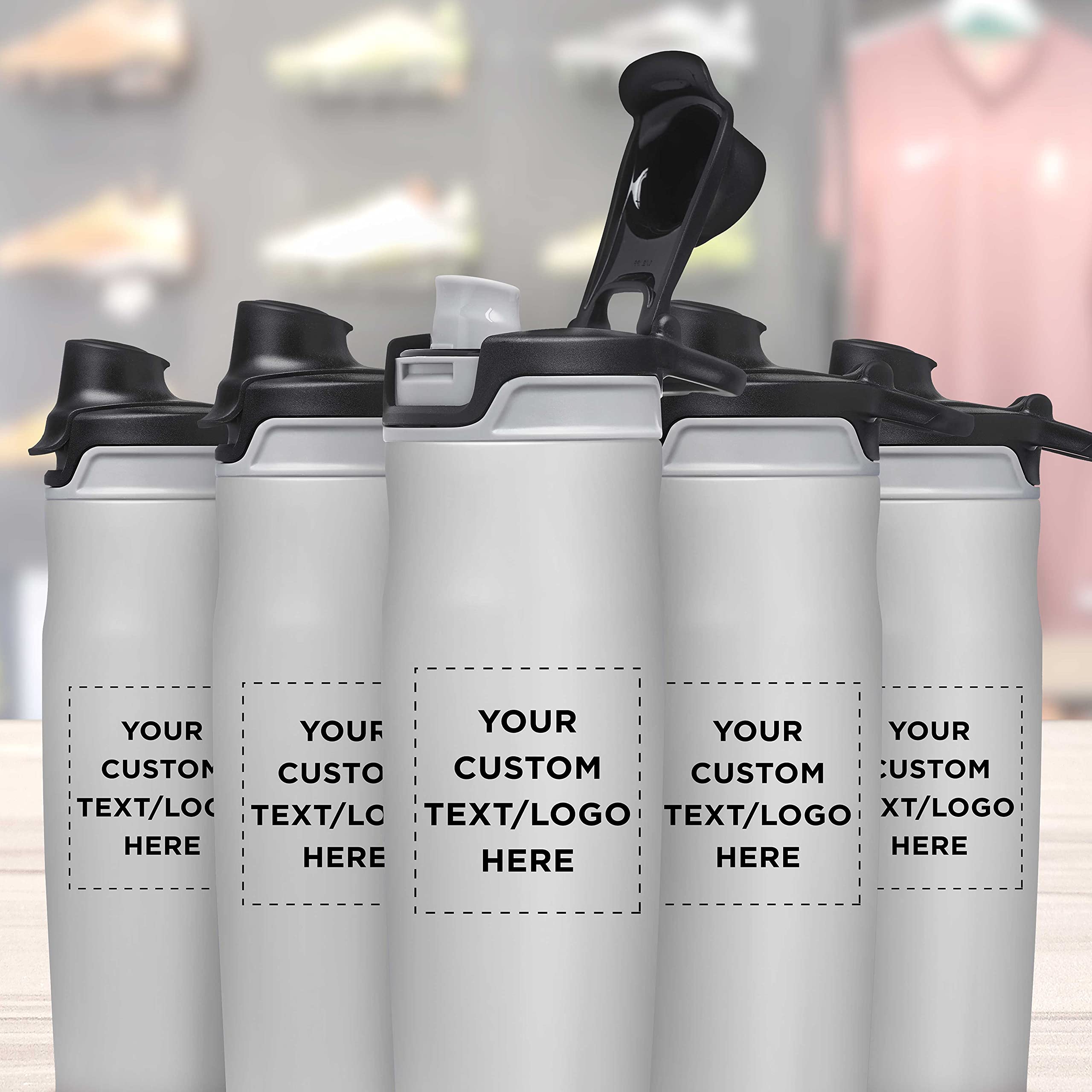 DISCOUNT PROMOS Custom Juno Water Bottles with Flip Lid 20 oz. Set of 24, Personalized Bulk Pack - Reusable, Great for Gym, Hiking, Cycling and for School - White